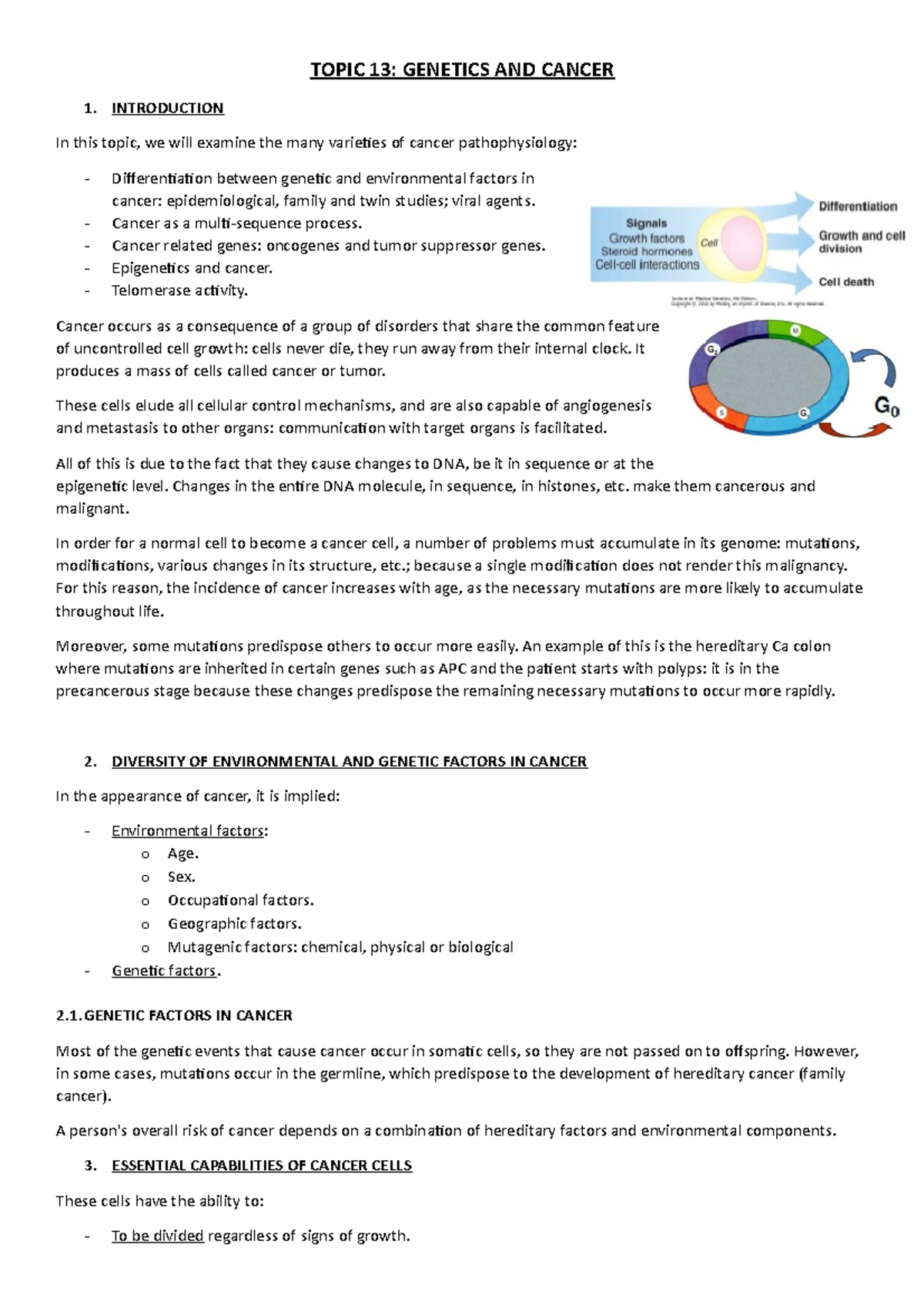 Unit 13 - Lecture notes 13 - TOPIC 13: GENETICS AND CANCER 1 ...