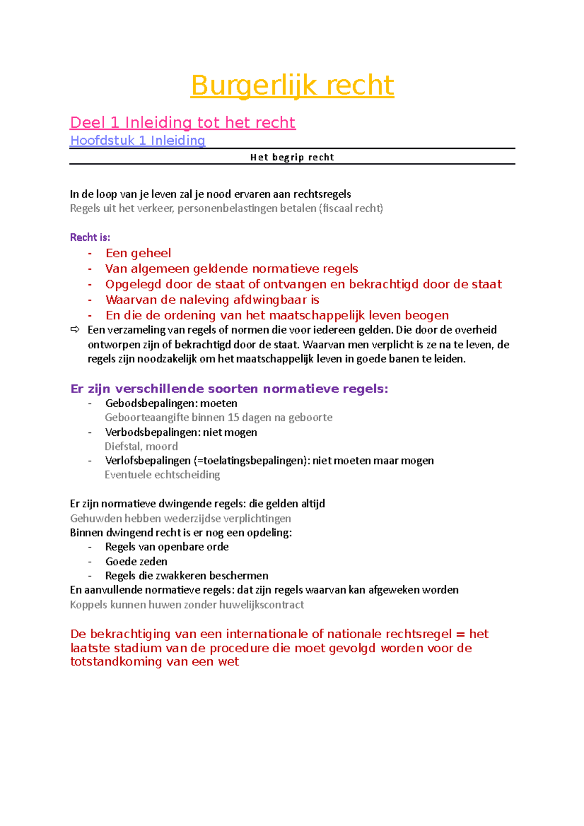 Burgerlijk recht - Hoofdstuk 1 - Burgerlijk recht Deel 1 Inleiding tot ...
