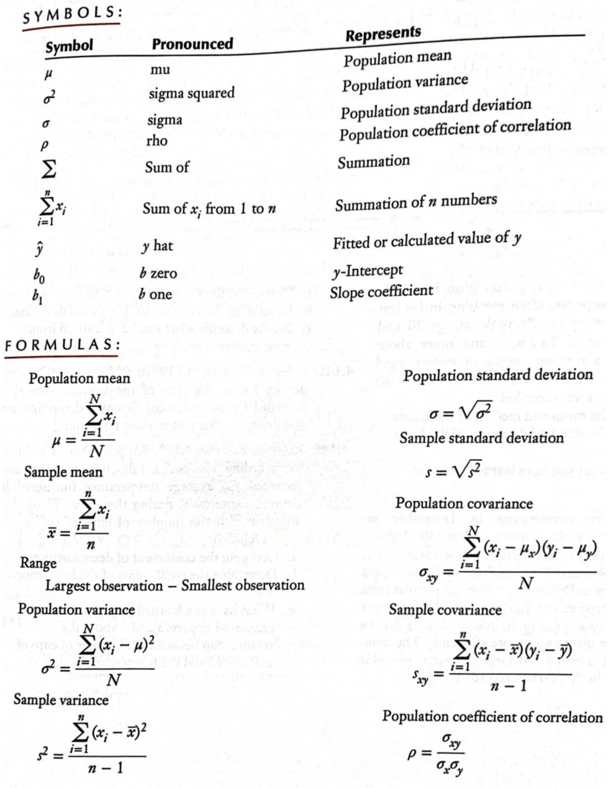 Stats F sheet - From a chapter - ADMN 2606 - Studocu
