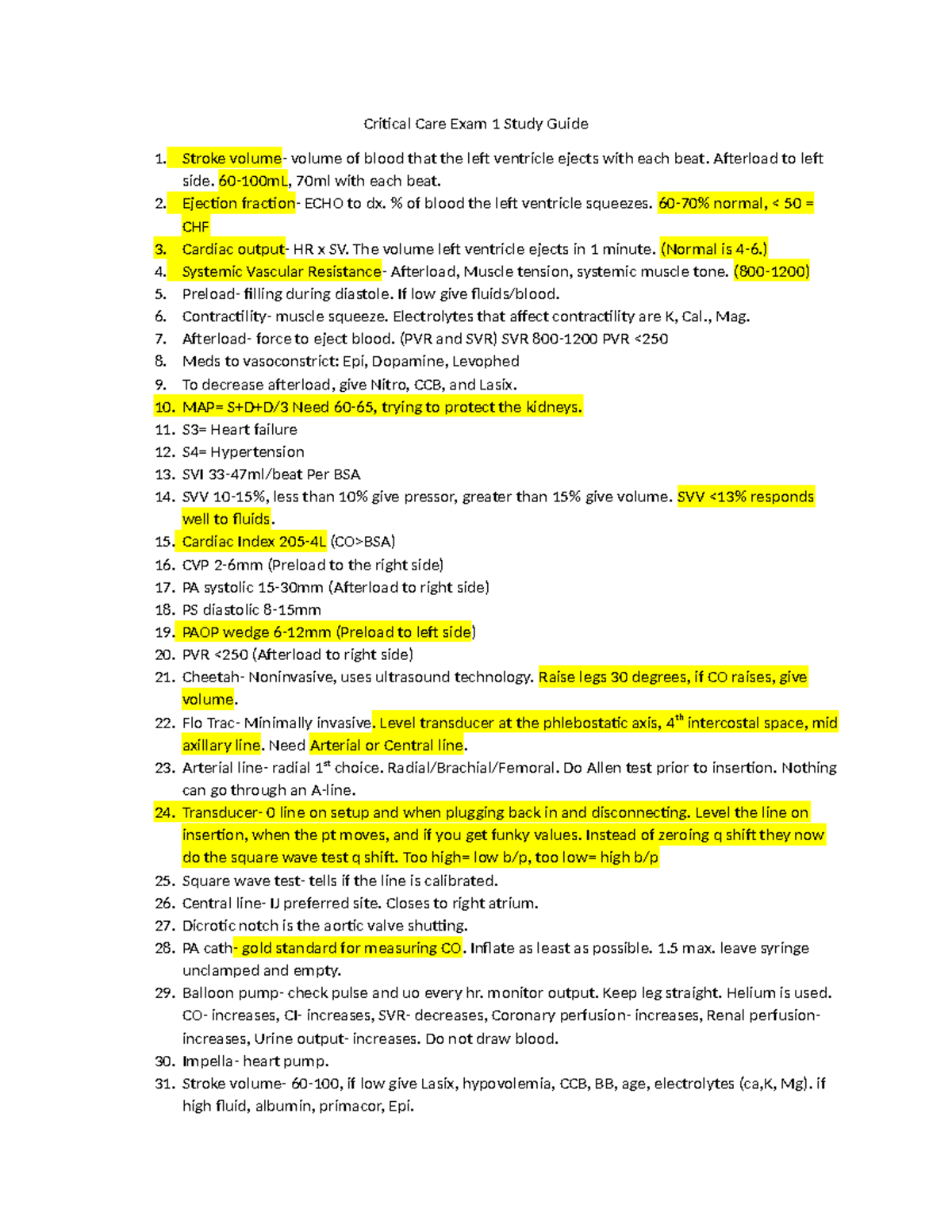 CC Exam 1 - complex care exam 1 - Critical Care Exam 1 Study Guide ...