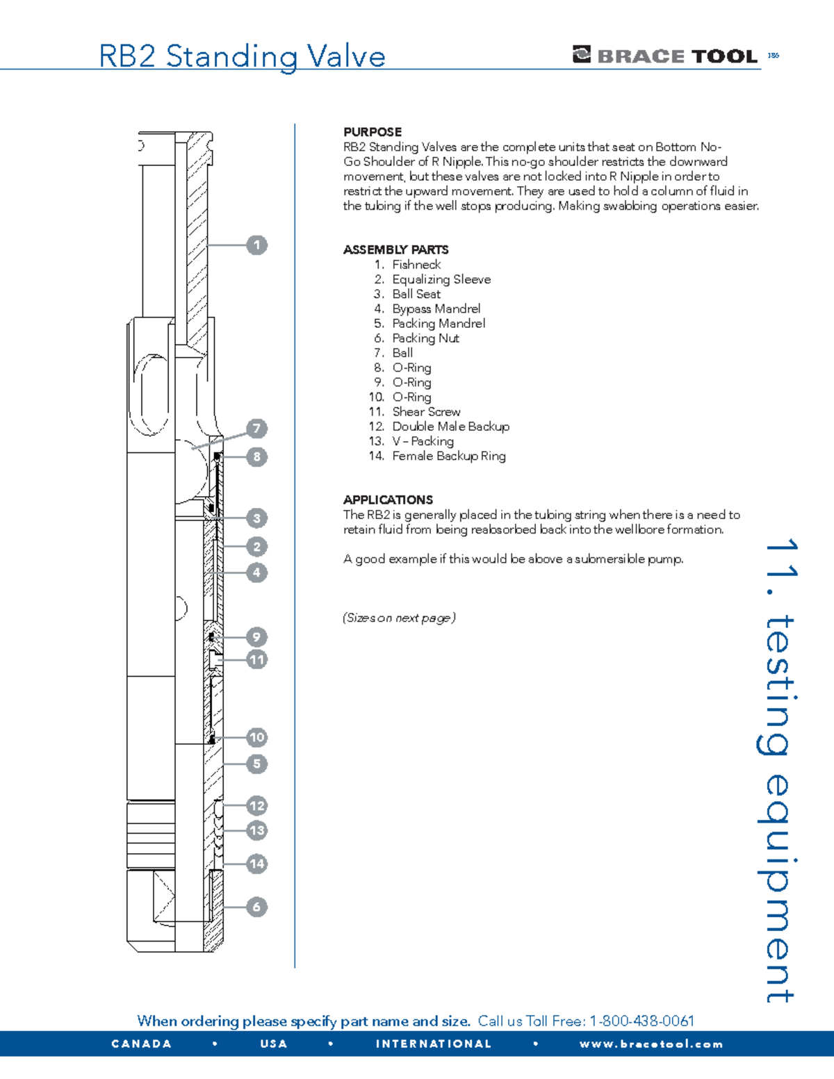 Standing Valve RB2 - BRACE TOOL 186 CANADA • USA • INTERNATIONAL ...