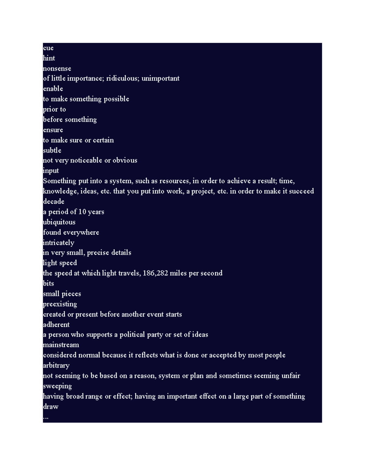 Lin 3 - practice materials - cue hint nonsense of little importance ...