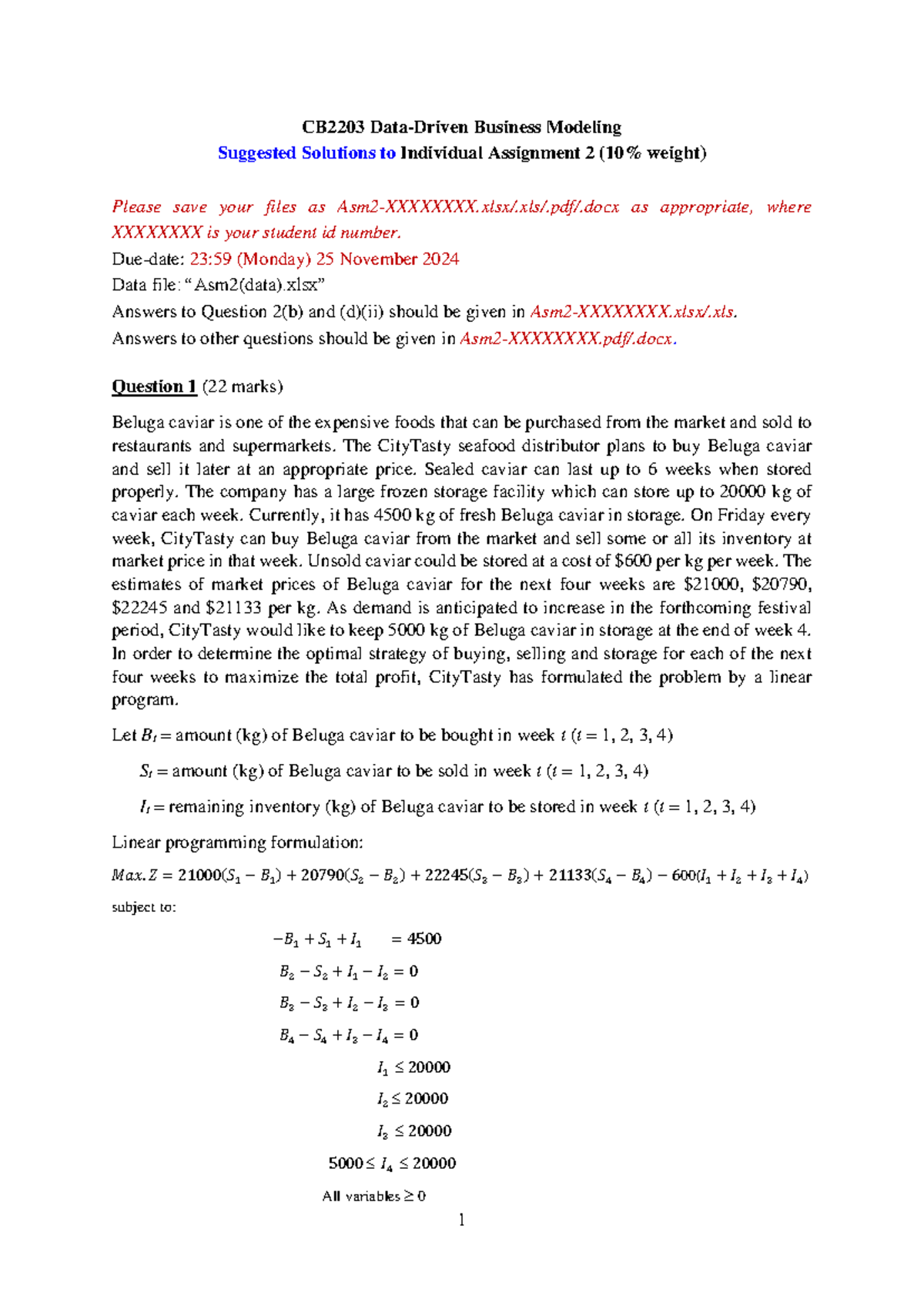 Asm2(solutions) - asm 2 solutions in pdf - CB2203 Data-Driven Business Modeling Suggested ...