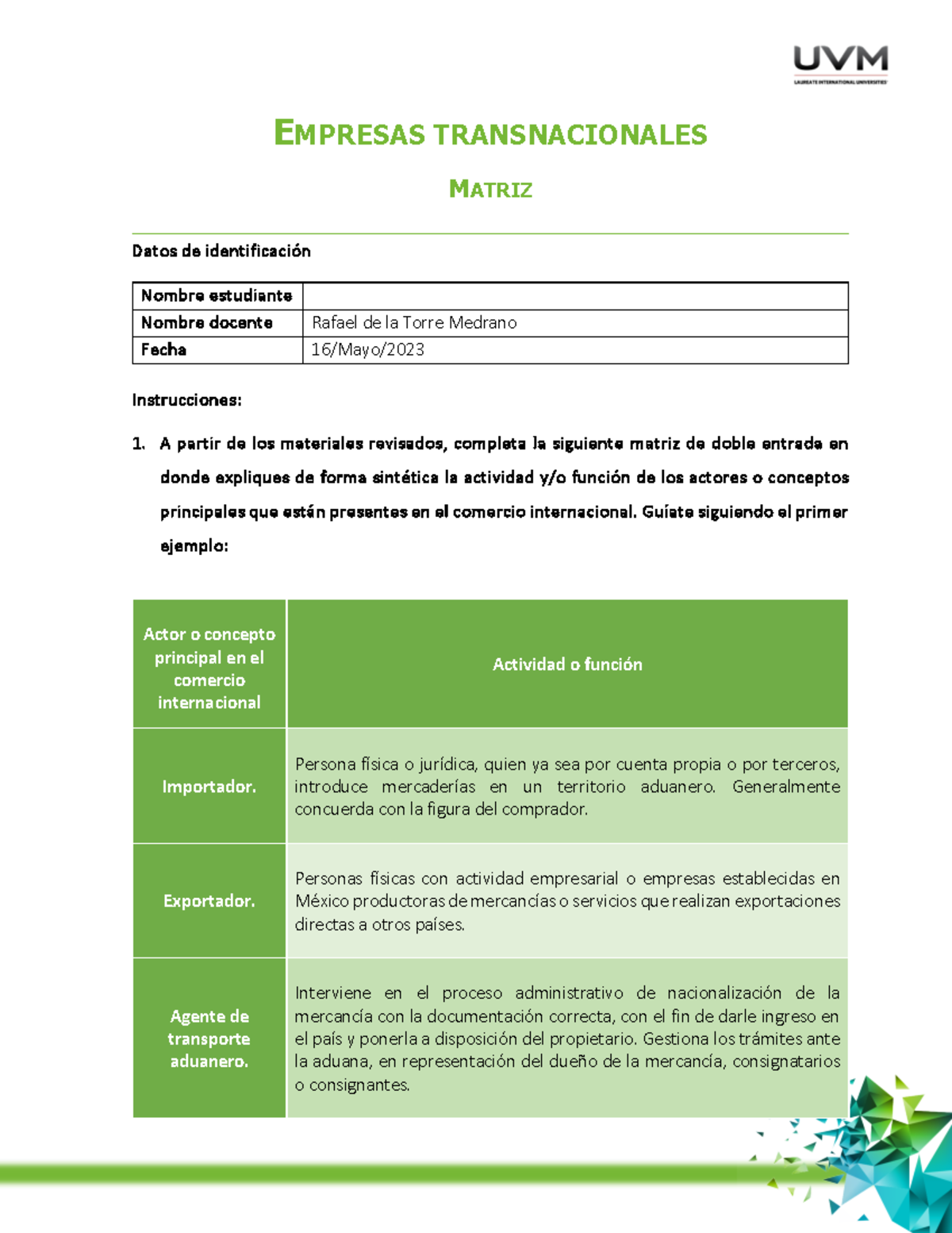Matriz et - actividad - EMPRESAS TRANSNACIONALES MATRIZ Datos de ...