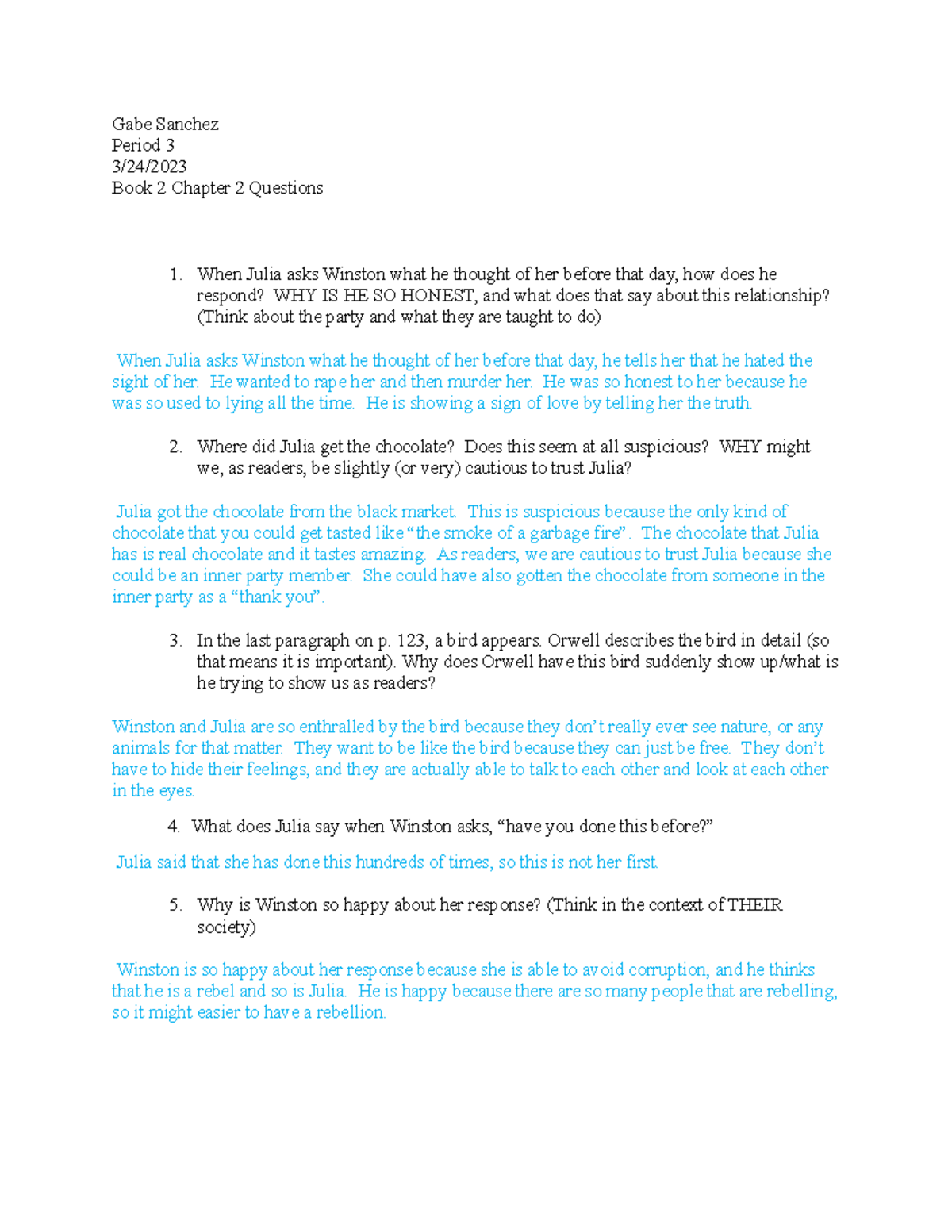 1984 Book 2 Chapter 2 Questions - Gabe Sanchez Period 3 3/24/ Book 2 ...