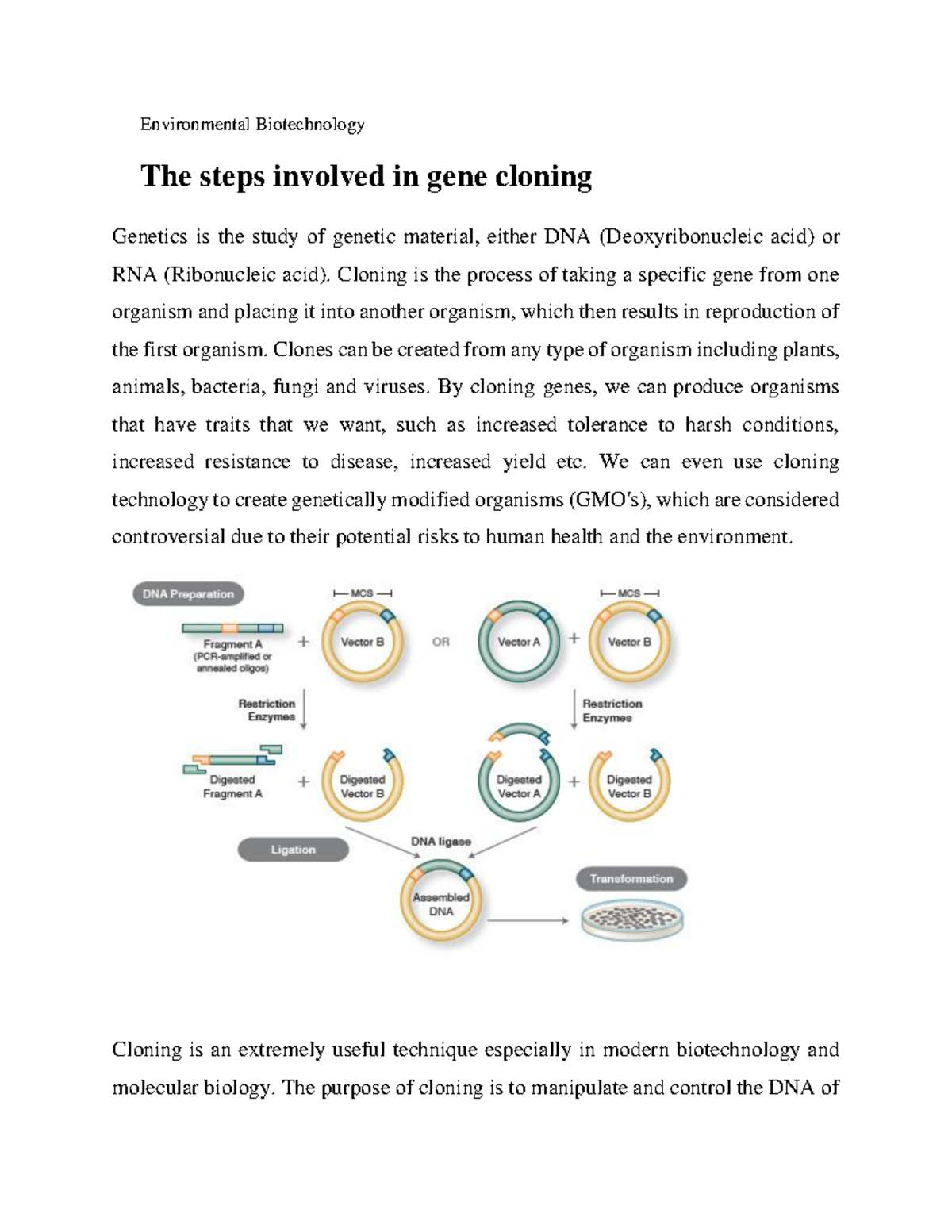 The steps involved in gene cloning - Environmental Biotechnology The ...