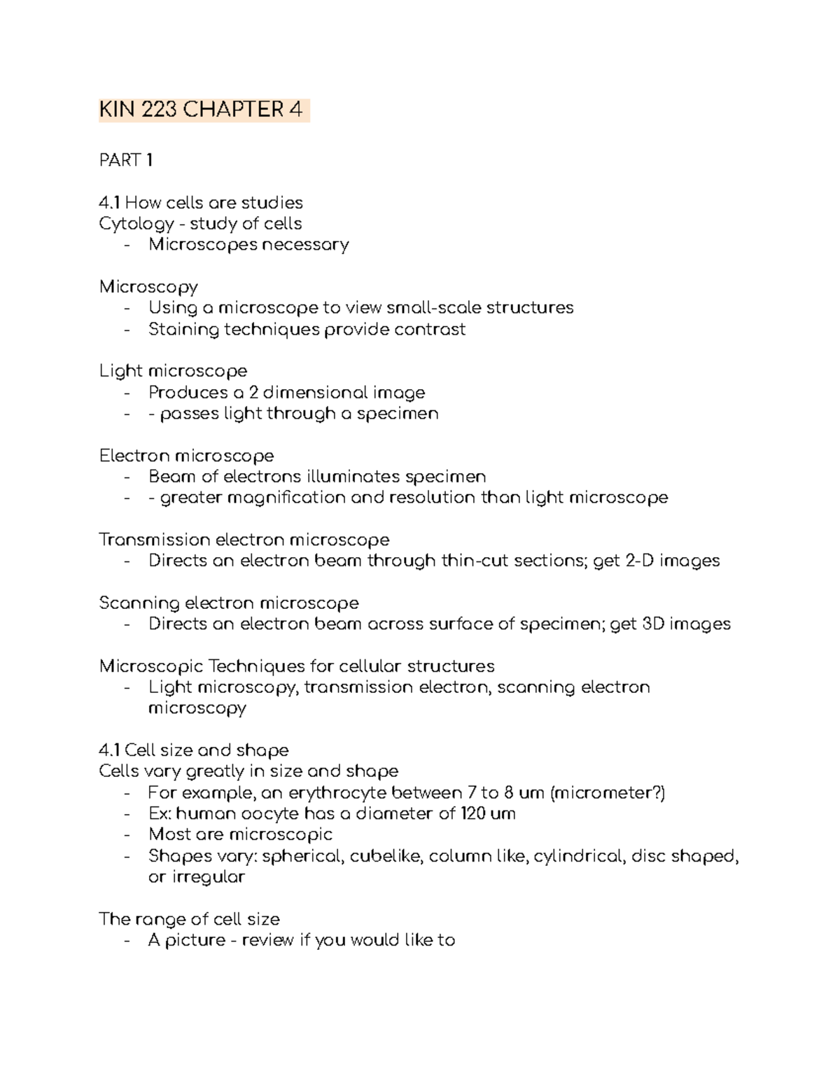 KIN 223 CHAP 4 - lecture from bio 189 - KIN 223 CHAPTER 4 PART 1 4 How ...