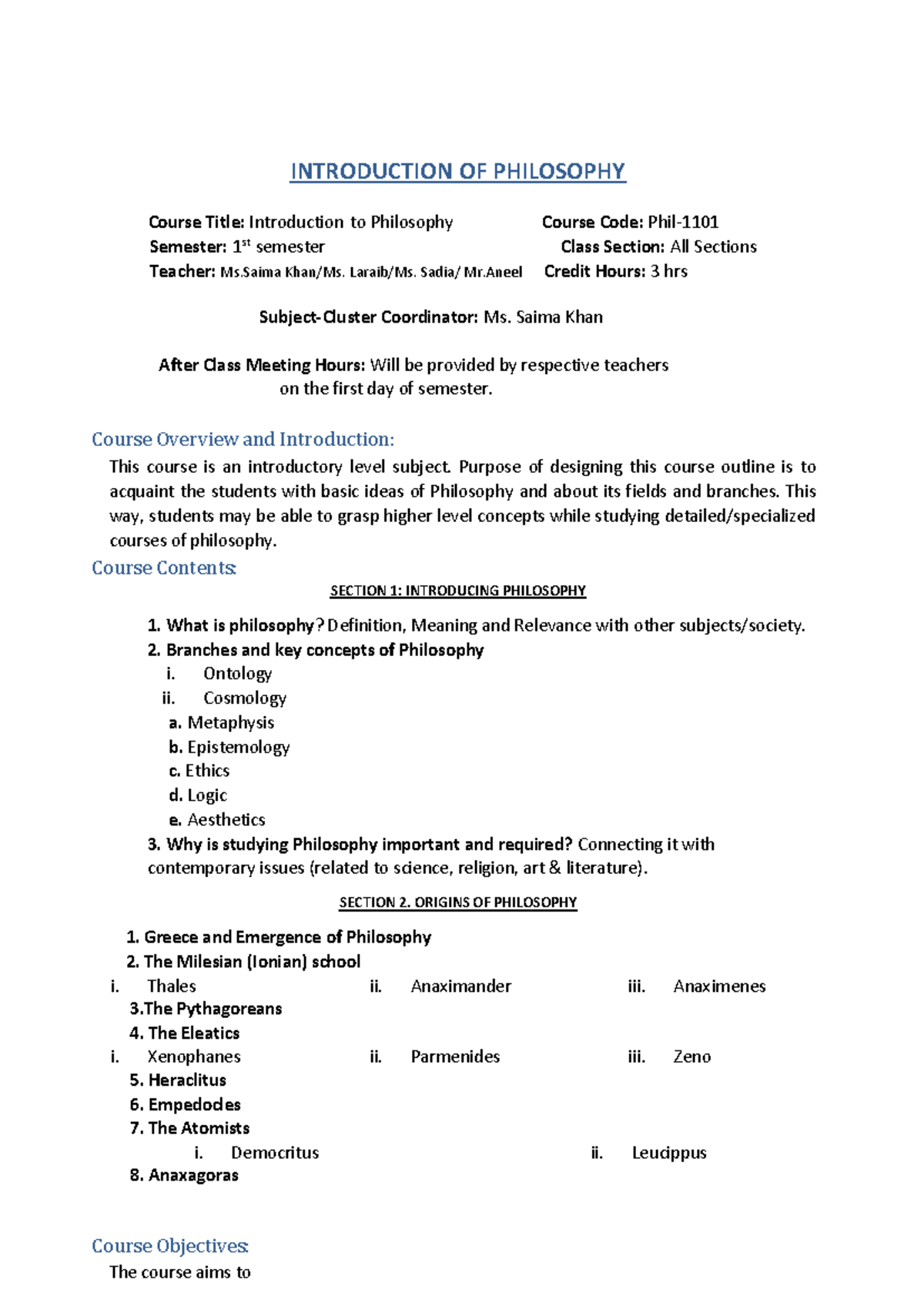 Introduction OF Philosophy complete outline GCU Lahore 2021 ...