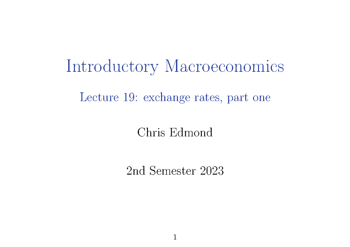 Econ10003 lecture 19 - thid i igk - Introductory Macroeconomics Lecture ...