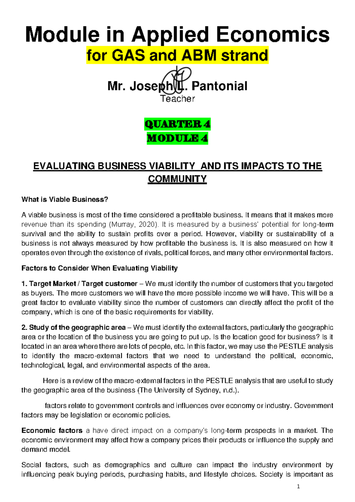 Applied Economics - Module in Applied Economics for GAS and ABM strand ...
