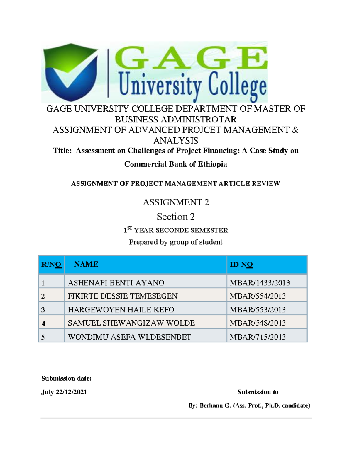 517520868 Project Management Article Review - GAGE UNIVERSITY COLLEGE ...