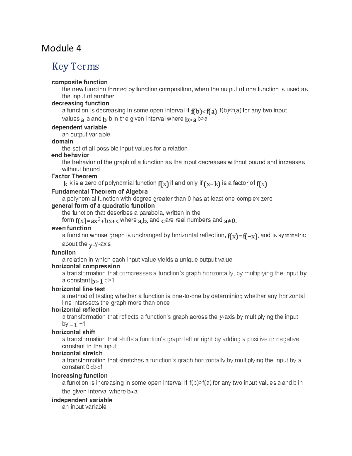 PDF Module 4 Key Terms - Math vocabulary - Module 4 Key Terms composite ...