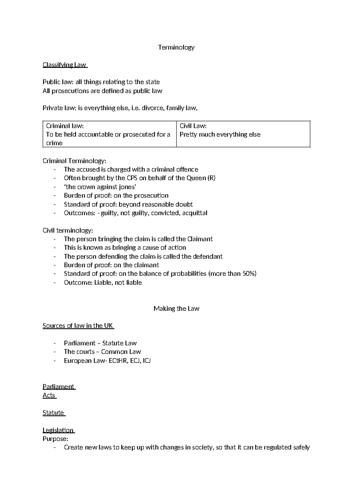 Lecture 1- Terminology and Making the Law - Terminology Classifying Law ...