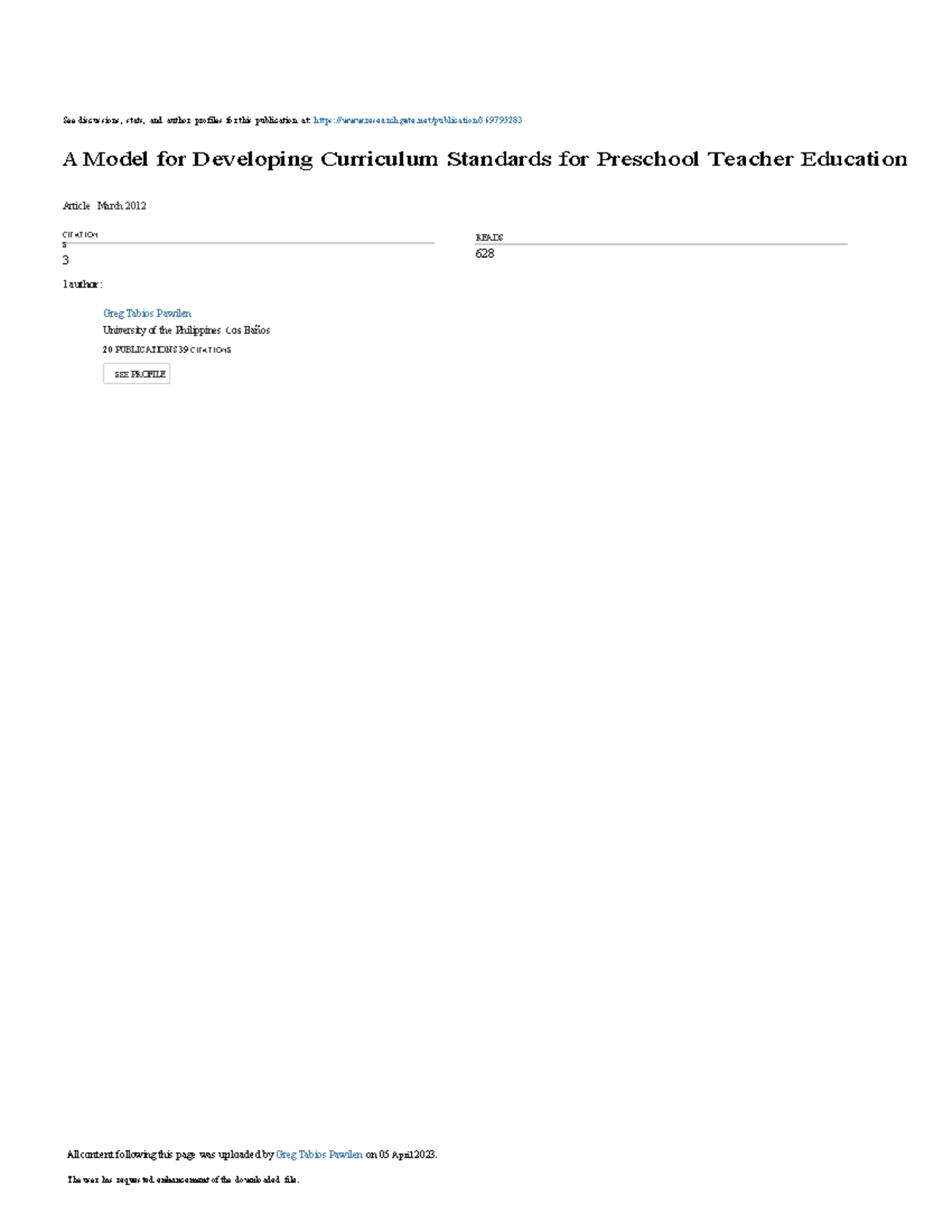 A Model for Developing Curriculum Standards for Preschool Teacher ...