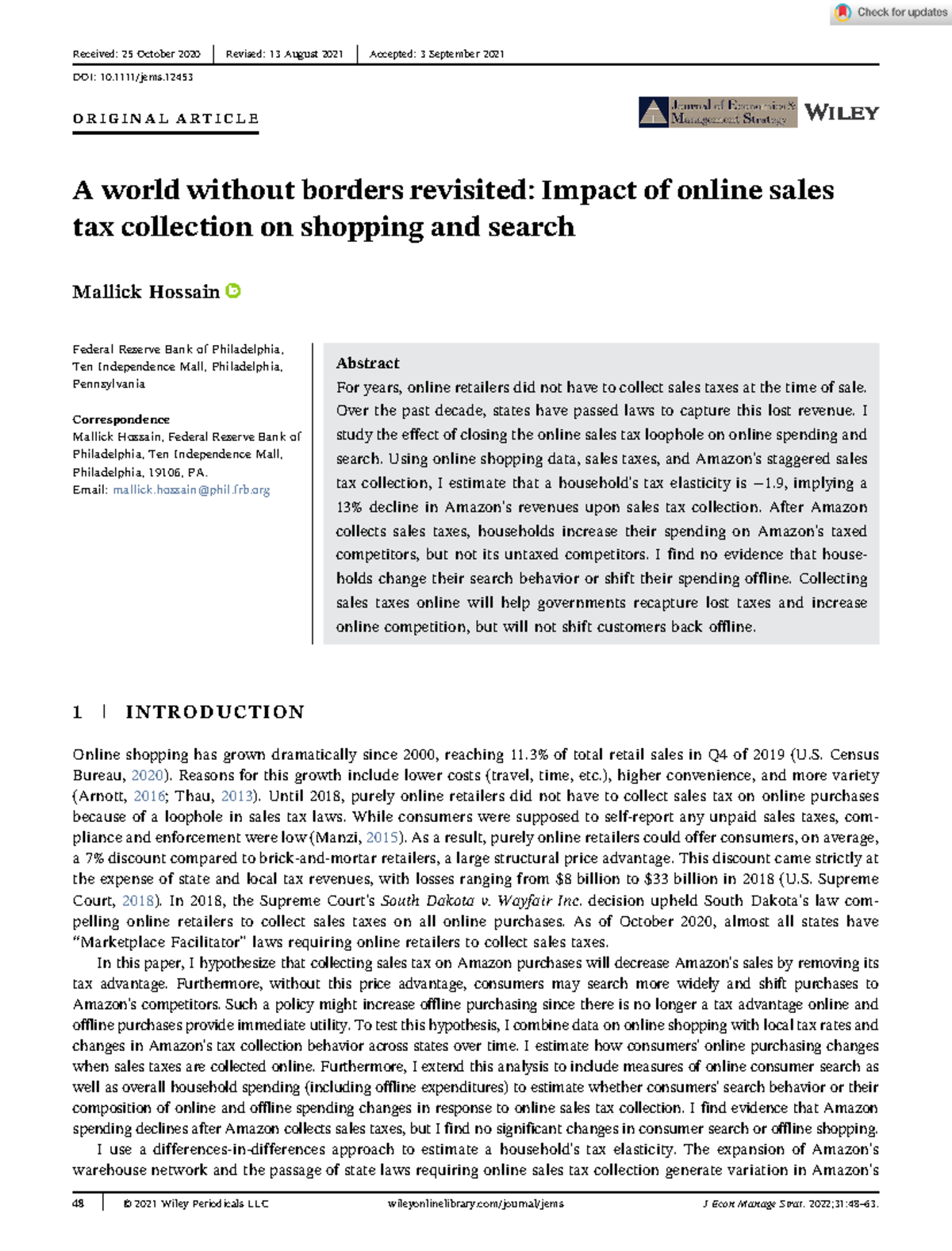 A world without borders revisited - Received: 25 October 2020 | Revised: 13 August 2021 ...