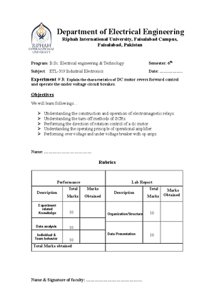 Exp no 6 - industrial electronic lab - Department of Electrical Engineering Riphah International ...