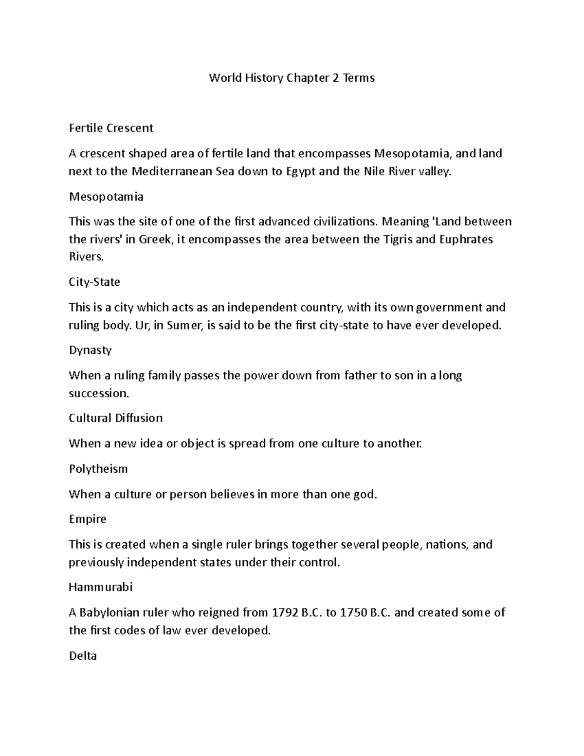 World History Chapter 2 Terms - World History Chapter 2 Terms Fertile ...