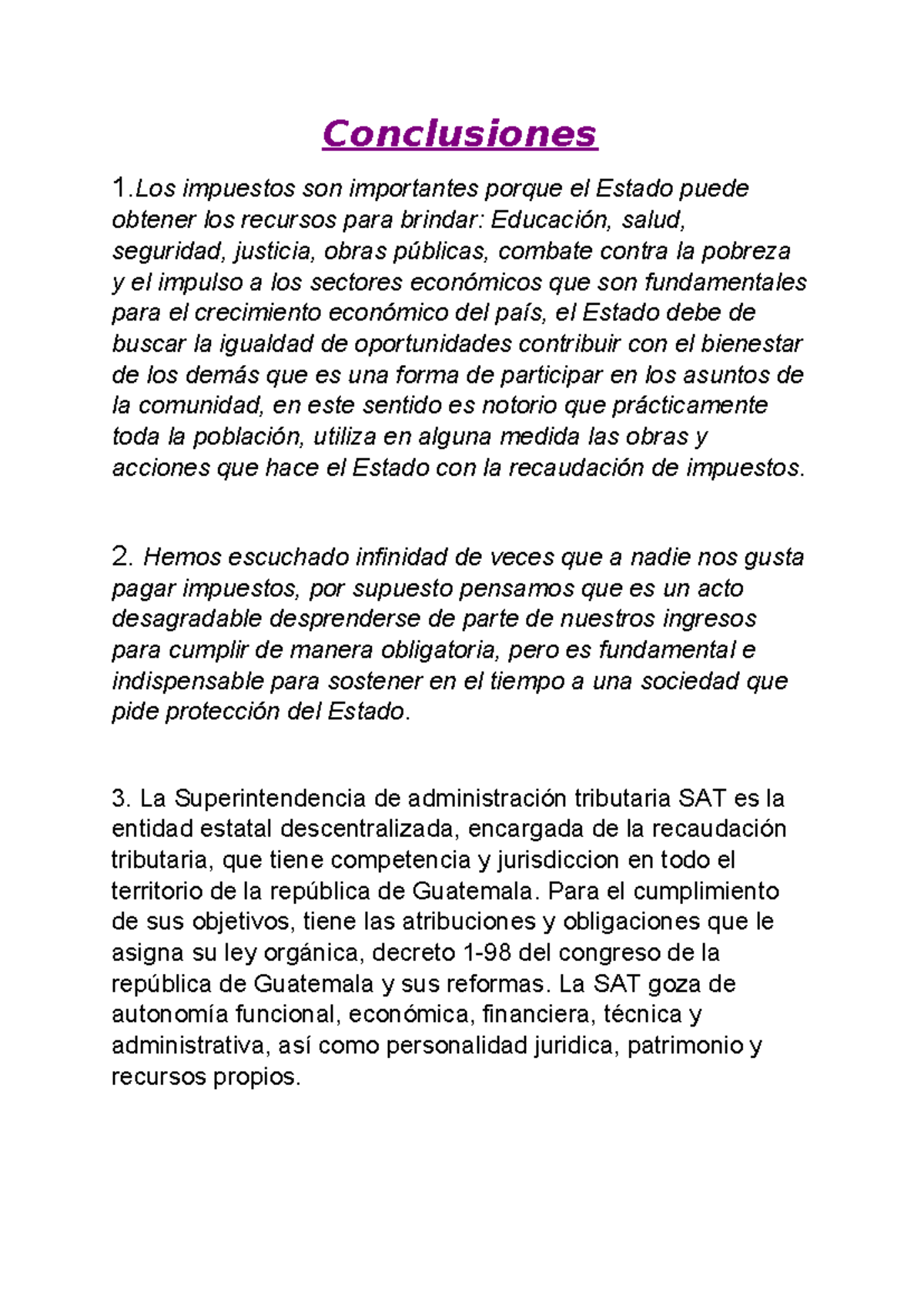 3 conclusiones y 3 recomedaciones SAT wild - Conclusiones 1 impuestos ...