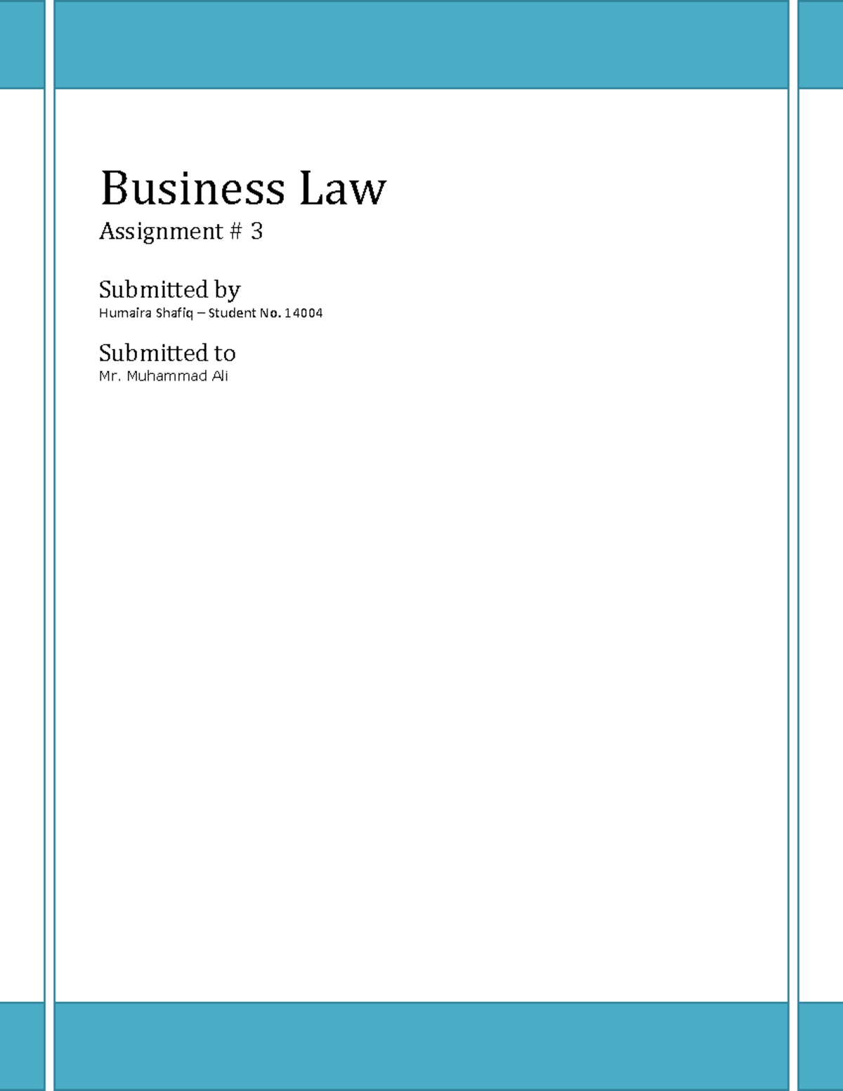 189900697 Business Law Assignment 3 - Business Law Assignment # 3 ...