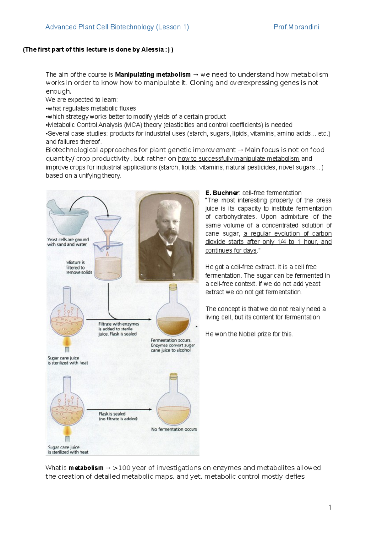 Morandini lesson 1 - Avanced plant cell biotechnology-MBB - (The first ...