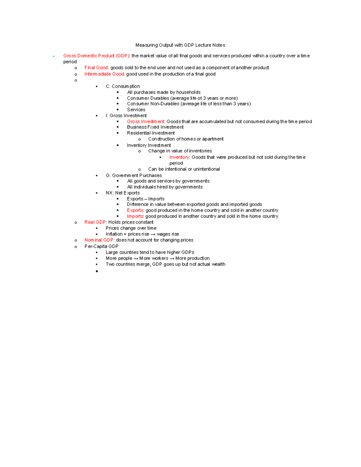 Measuring Output with GDP Lecture Notes - Studocu