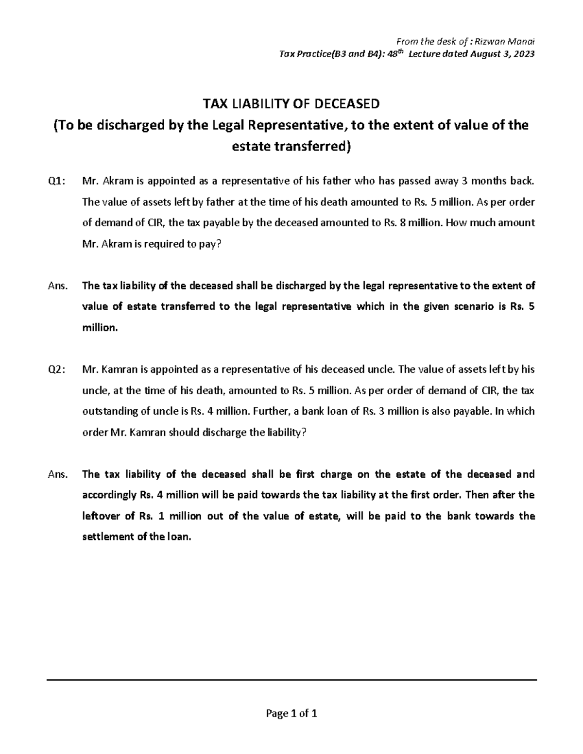 48( B3 and B4). TOI -Taxability of Deceased - 3.8.2023 - From the desk ...