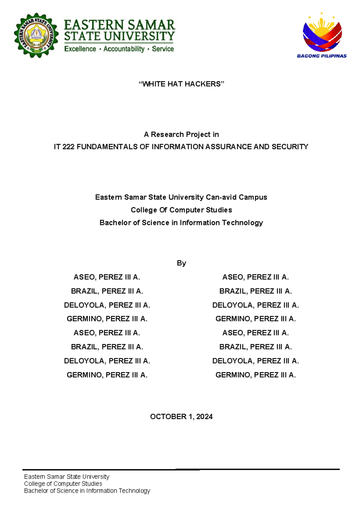 Project- Format - Fir educational purposes - Eastern Samar State ...