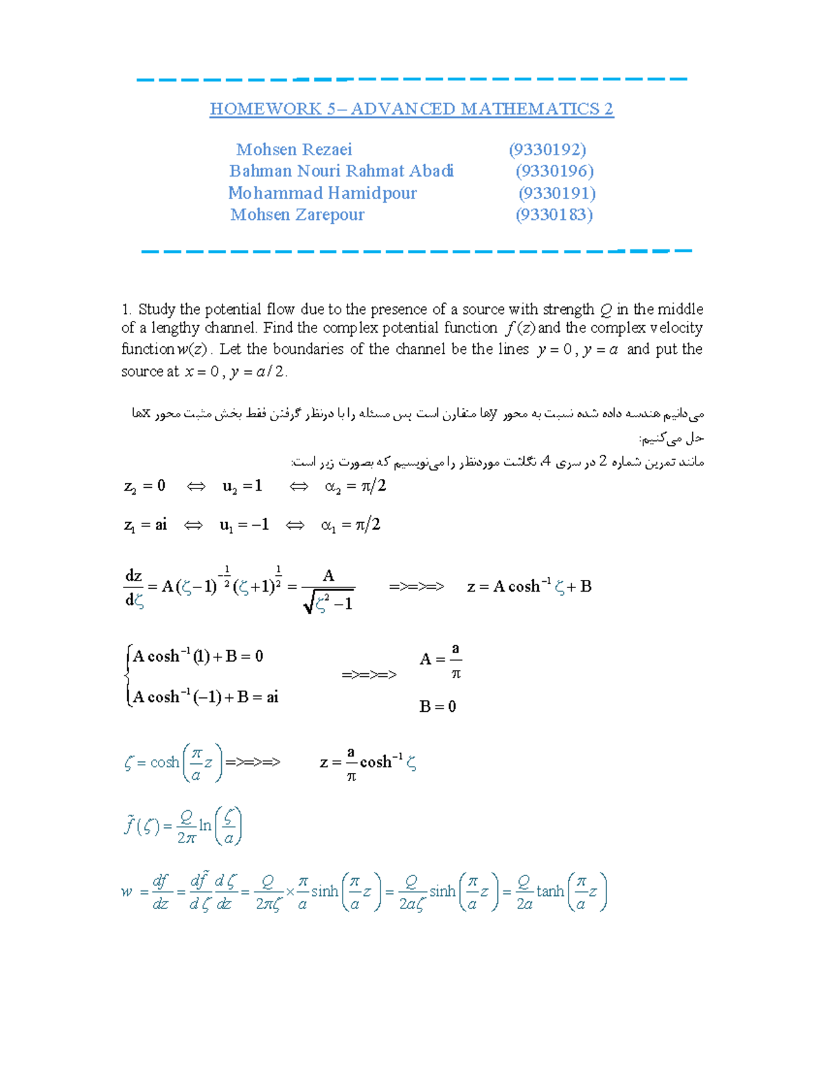 Advanced Topics in Applied Mathmatics HW5 - HOMEWORK 5– ADVANCED MATHEMATICS 2 Mohsen Rezaei ...