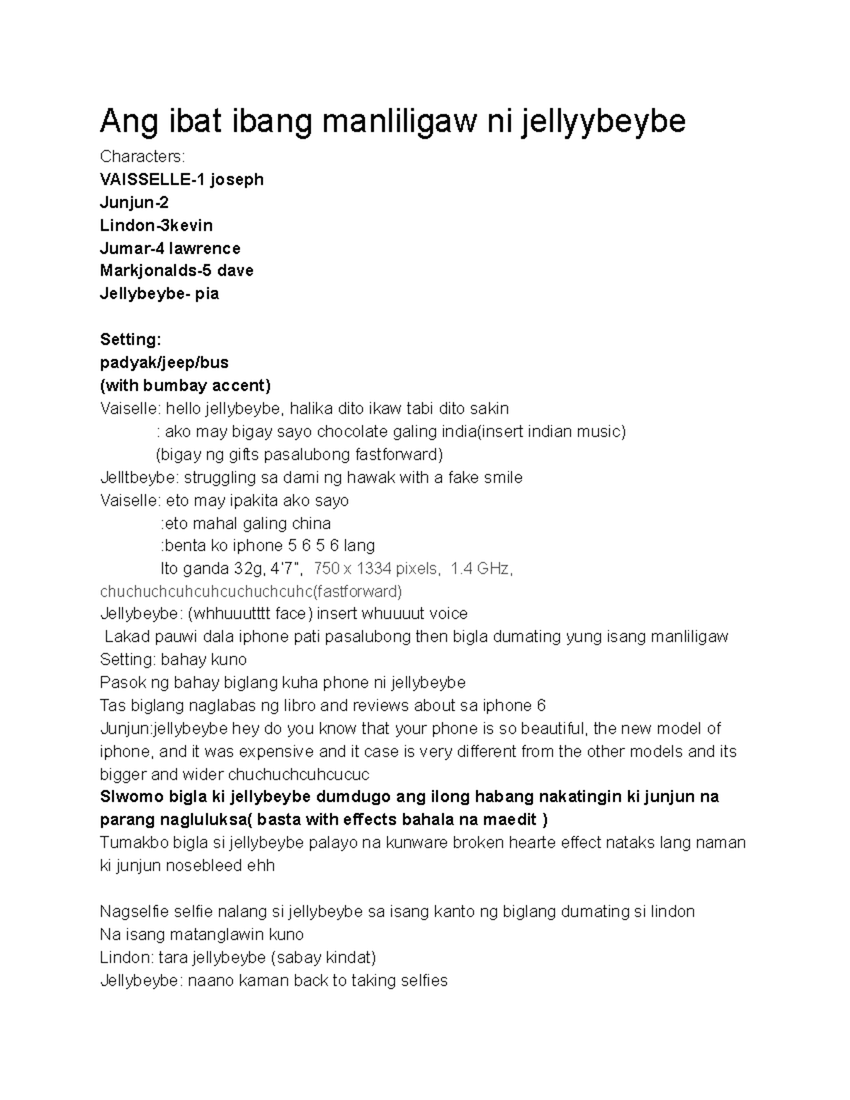 Role play Scirpt : Ang ibat ibang manliligaw ni Jellyybeybe - Ang ibat ...