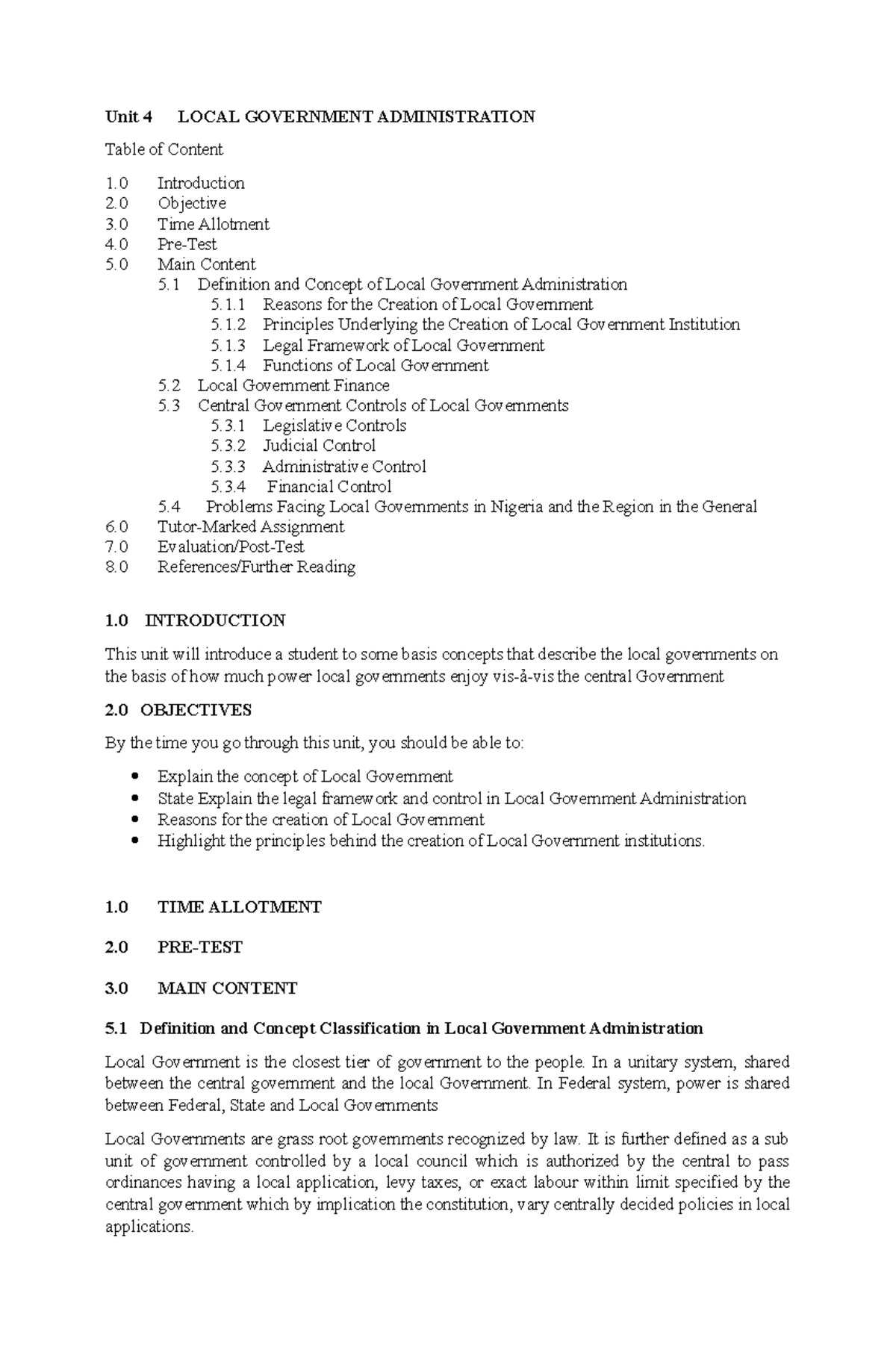 Module 4 Unit 4 Local Government Administration - Unit 4 LOCAL ...