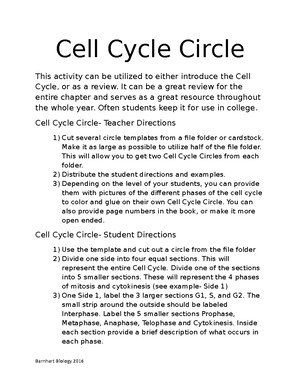 Cell Cycle Mitosis Manipulatives Group Activityand Worksheet - Activity ...