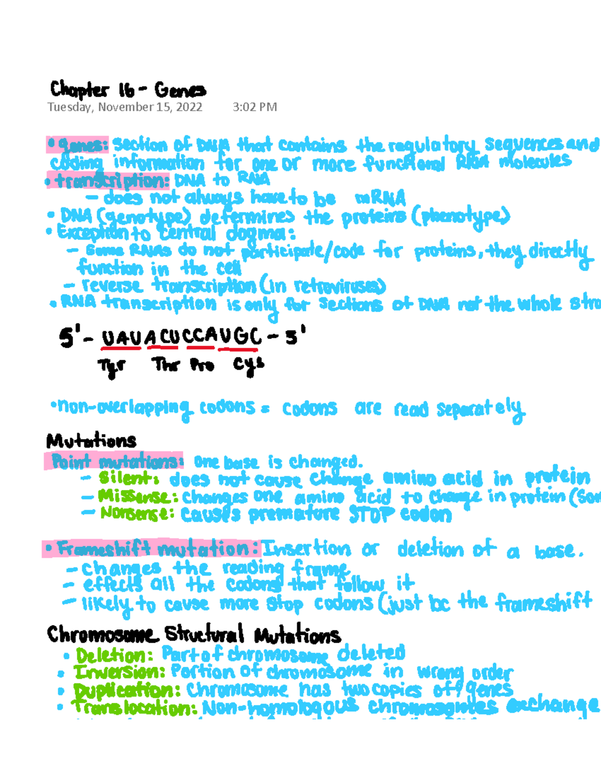 Lec-chap16 - Mutations and role of genes - BIOL 141 - Tuesday, November ...