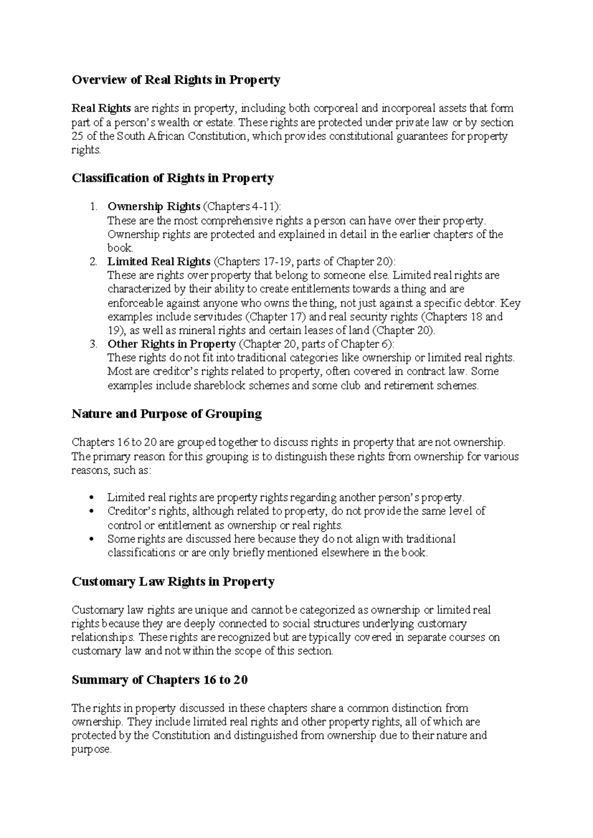 Property - Overview of Real Rights in Property Real Rights are rights ...