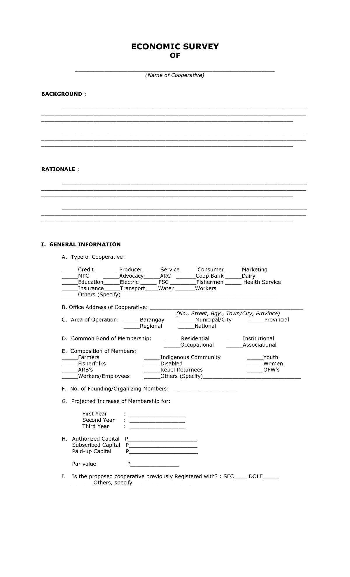 Primary Economic Survey Form - ECONOMIC SURVEY OF - Studocu