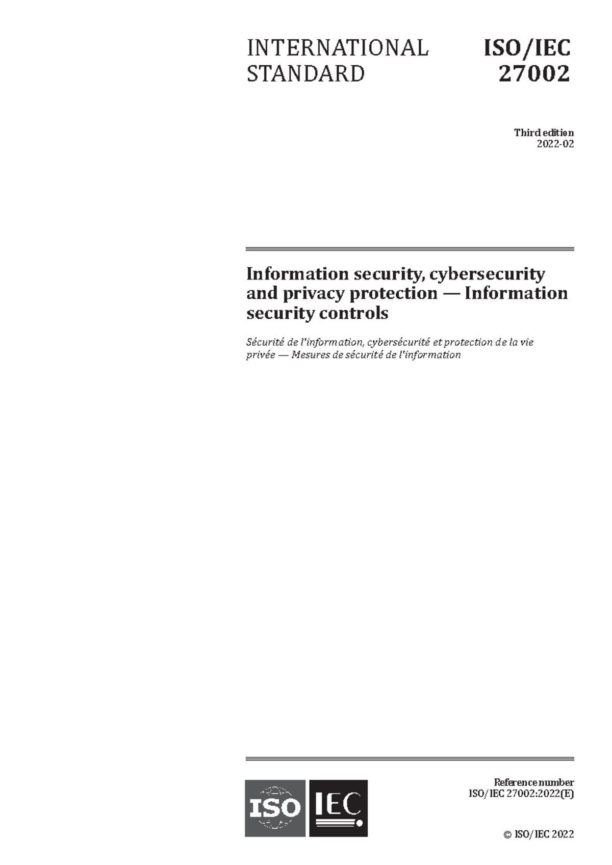 Iso iec 27002 2022 - Information security, cybersecurity and privacy protection — Information ...