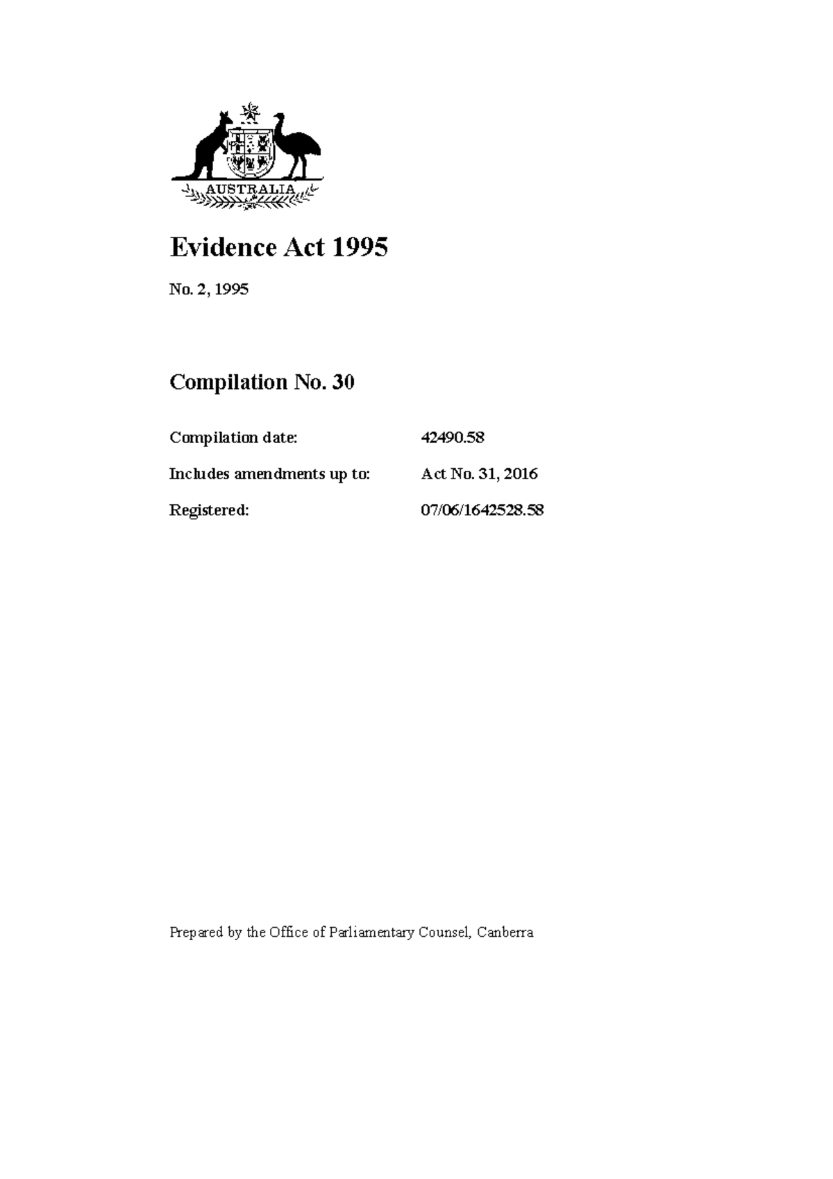 Evidence Act Cth Commonwealth Act Relevant Sections Evidence Act
