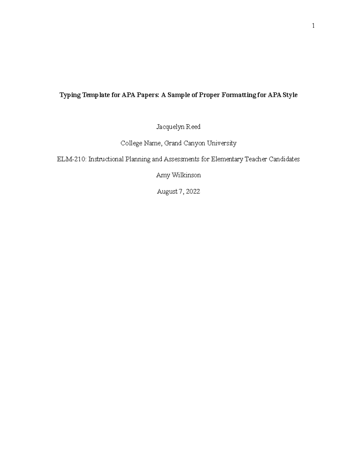 Evaluating Lesson Plan - Typing Template for APA Papers: A Sample of ...