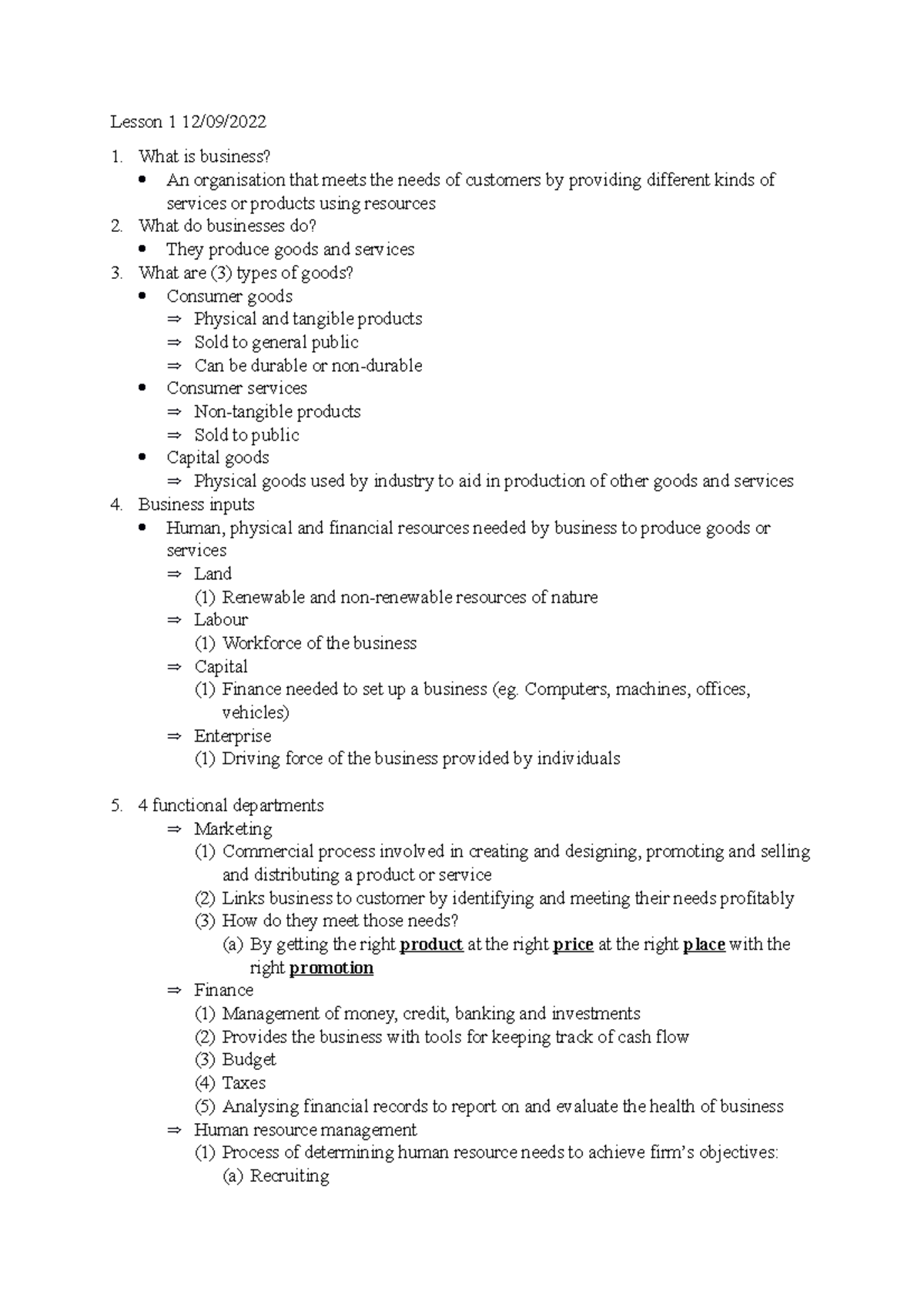 Business M lesson 1 - Lesson 1 12/09/ What is business? An organisation ...