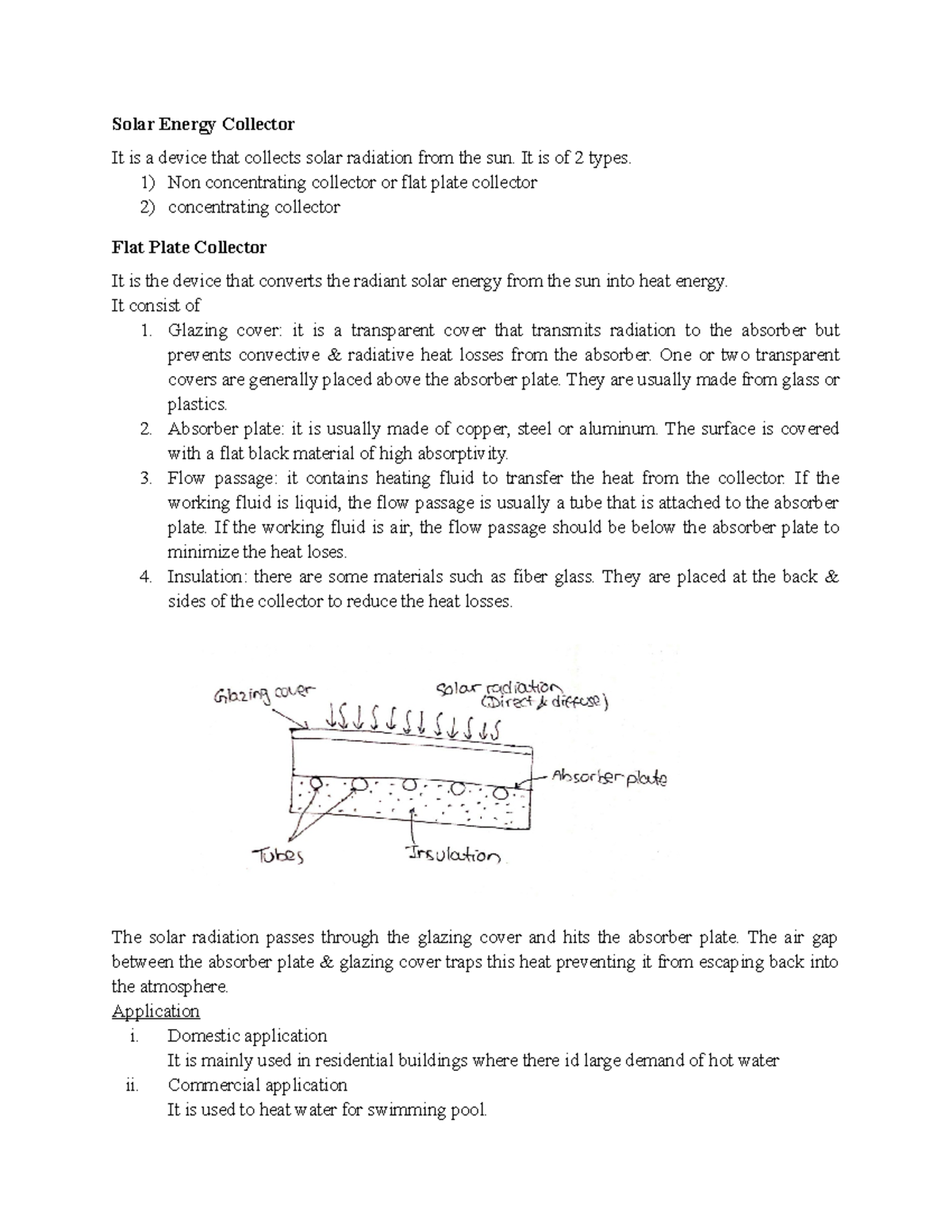 Solar Energy Collector - It is of 2 types. 1) Non concentrating ...
