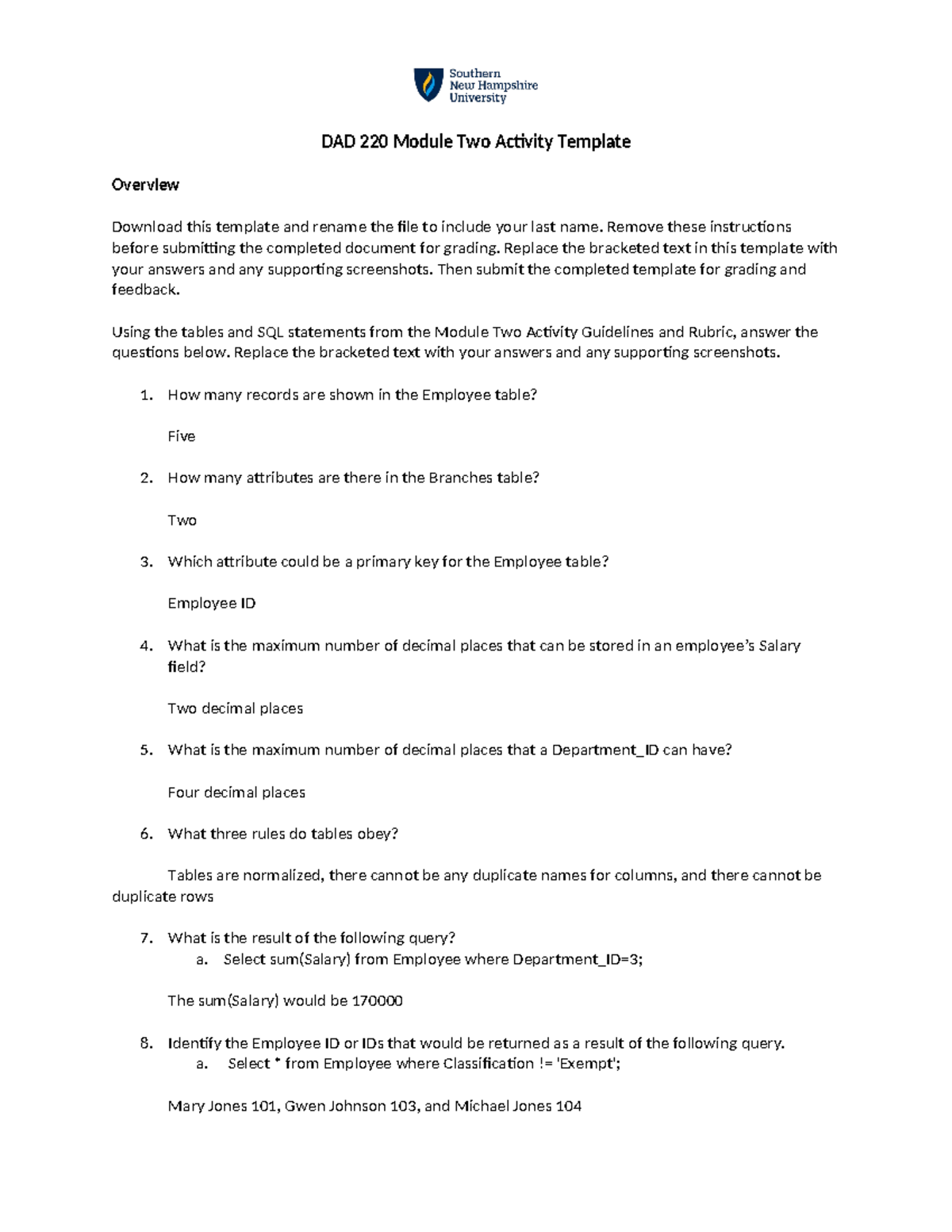 DAD 220 Module Two Activity - Remove these instructions before ...