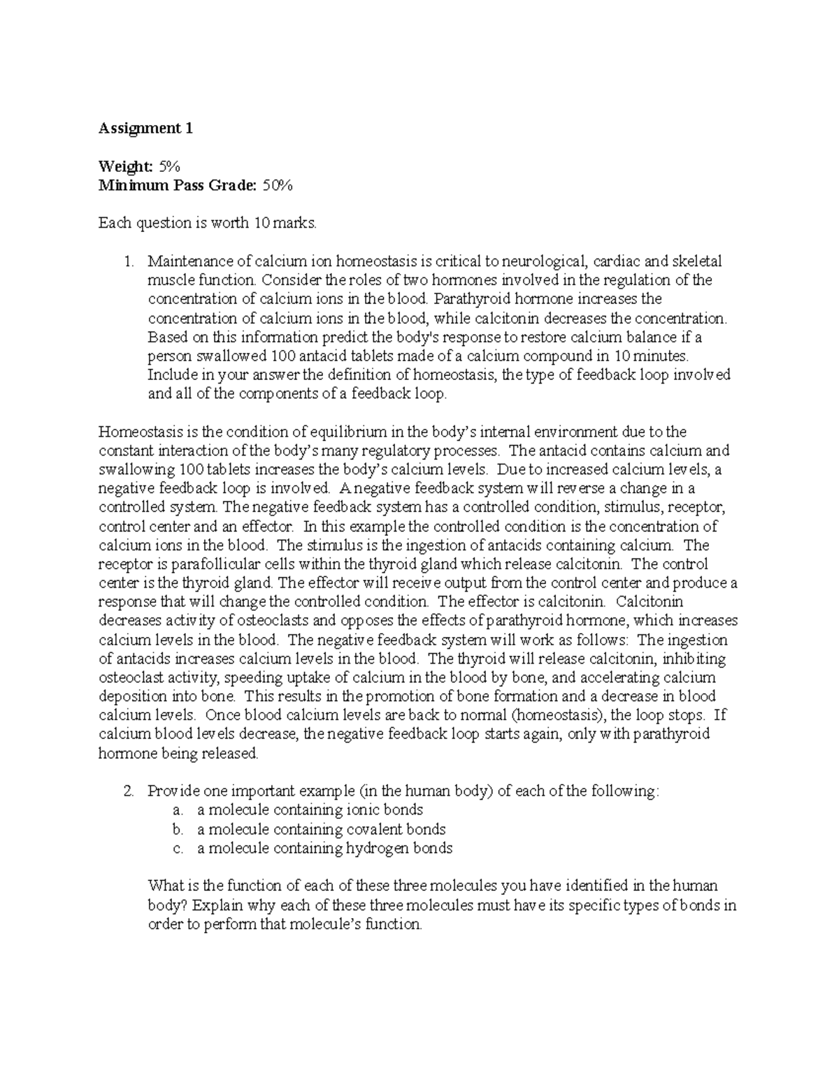 Assignment 1 - bio 235 - Assignment 1 Weight: 5% Minimum Pass Grade: 50 ...