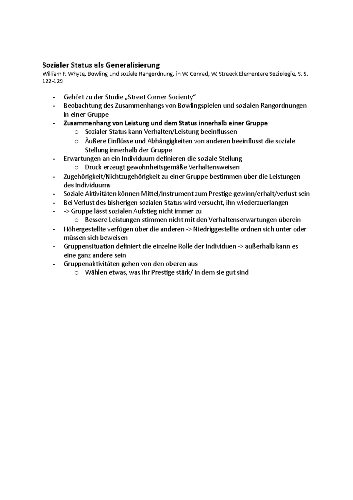 Bowling und soziale Rangordnung, William F. Whyte - Sozialer Status als ...