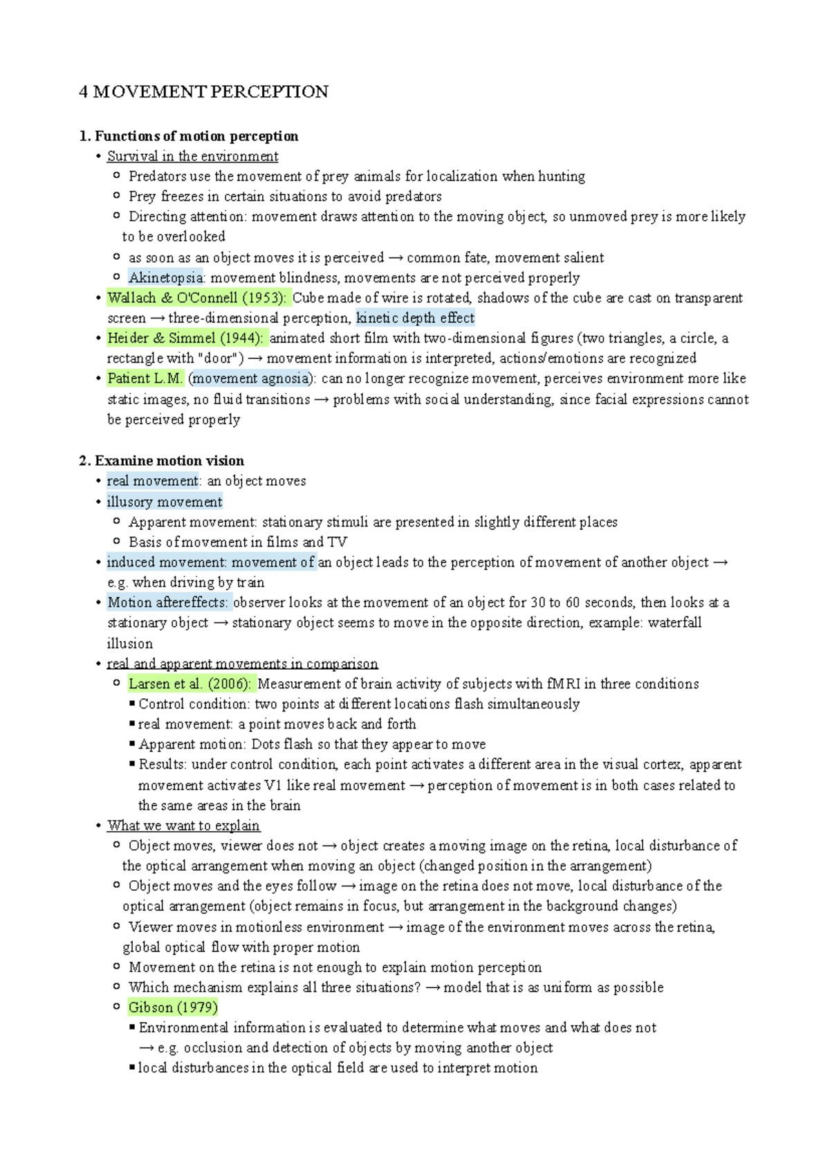 Summary Lecture 4 - Movement Perception - 4 MOVEMENT PERCEPTION Functions of motion perception ...
