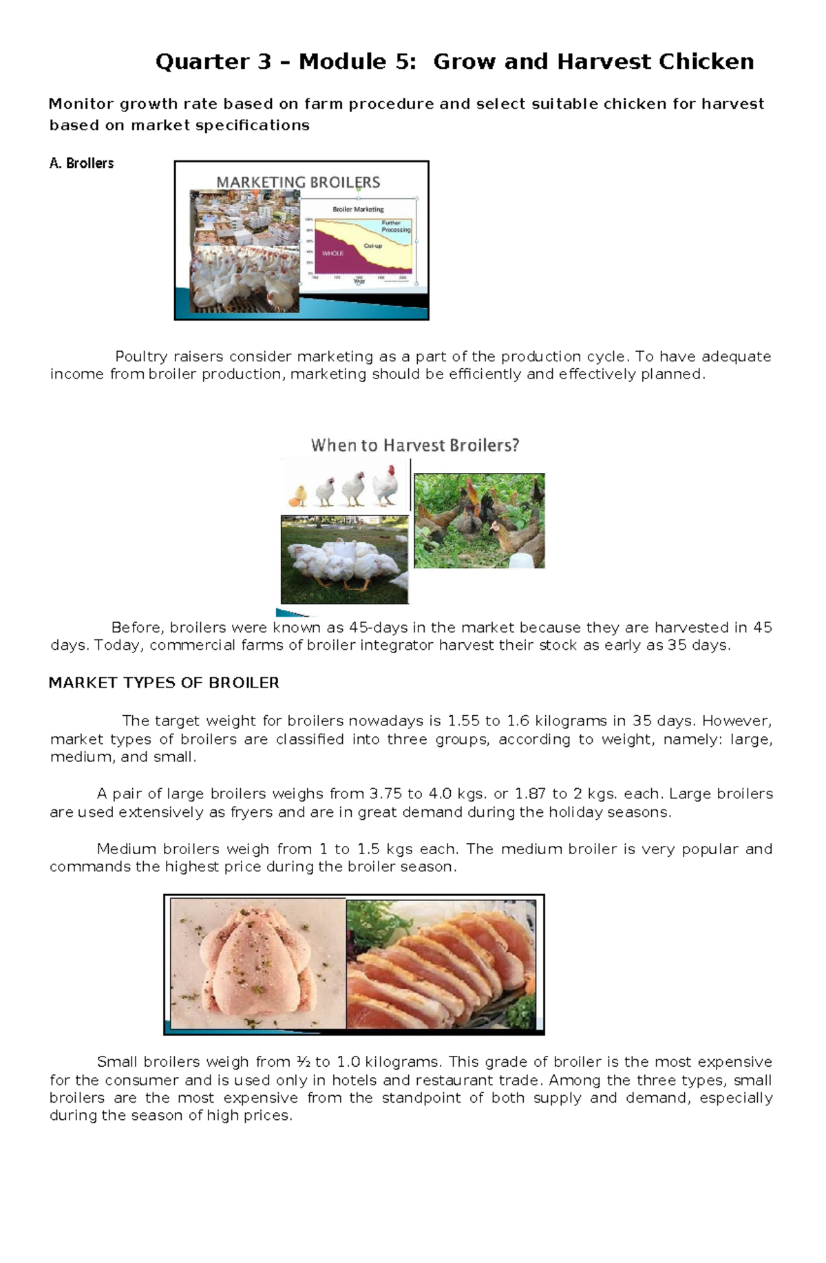 Quarter 3 Module 5 - Quarter 3 – Module 5: Grow and Harvest Chicken ...