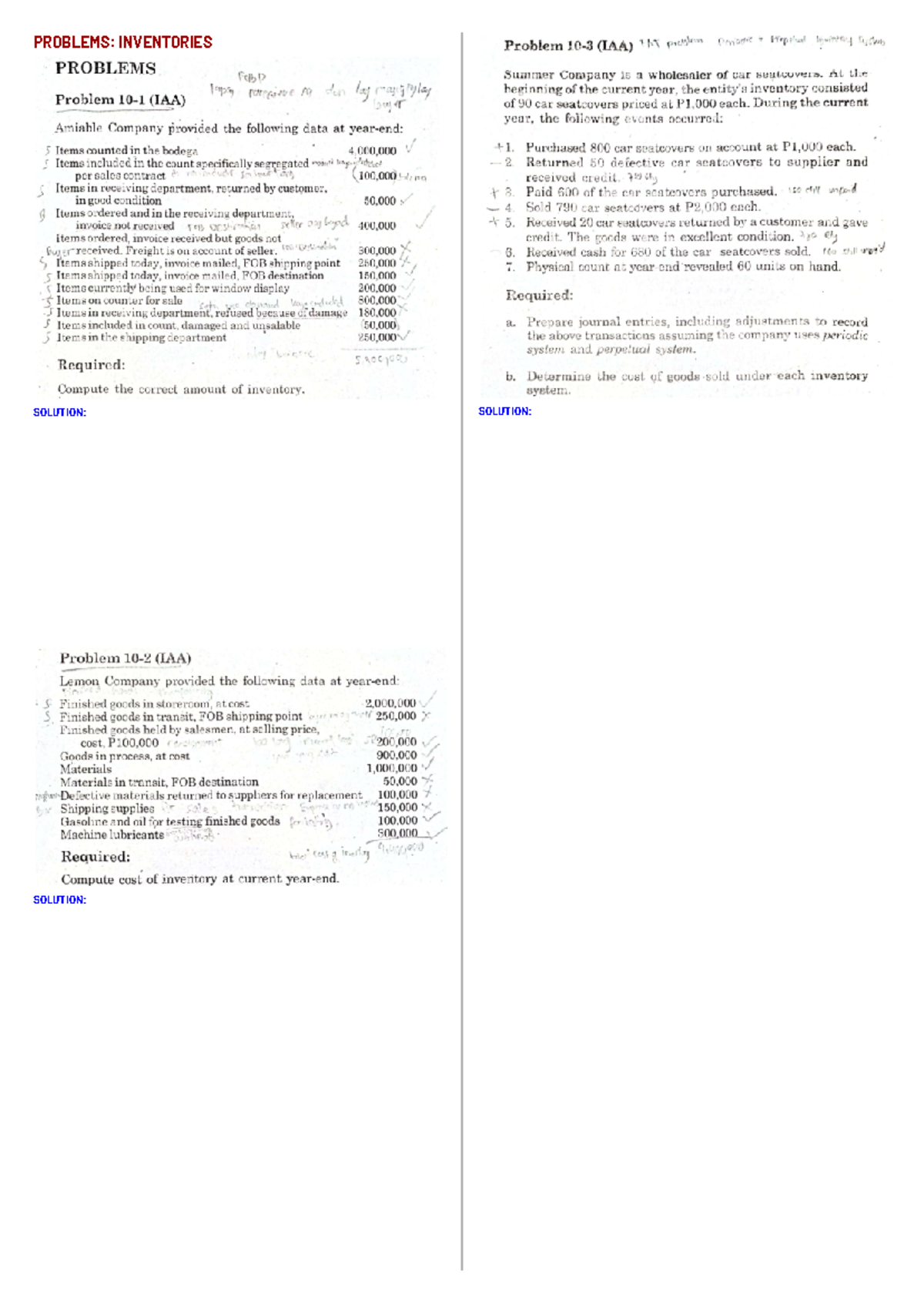 QUIZ 5 Valix Problems - Intermediate Accounting - PROBLEMS: INVENTORIES SOLUTION: SOLUTION ...