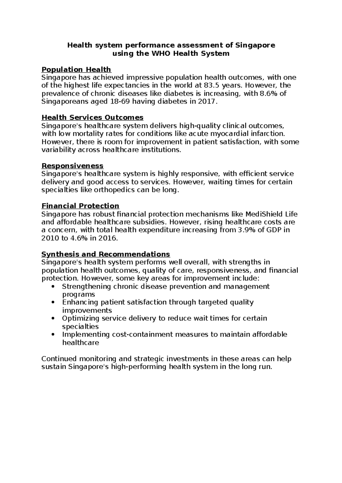 Health System Performance essay for - Health system performance ...