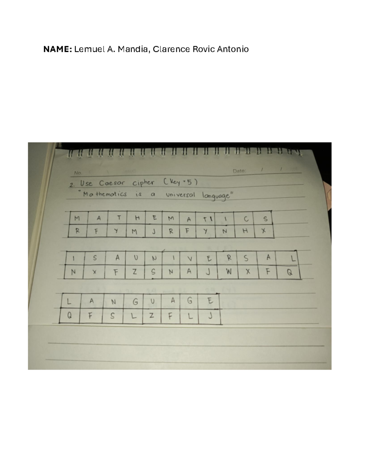 Caesar Cipher Decimation Cipher And Shift Cipher No Date 2 Use Caesar Cipher Key 5