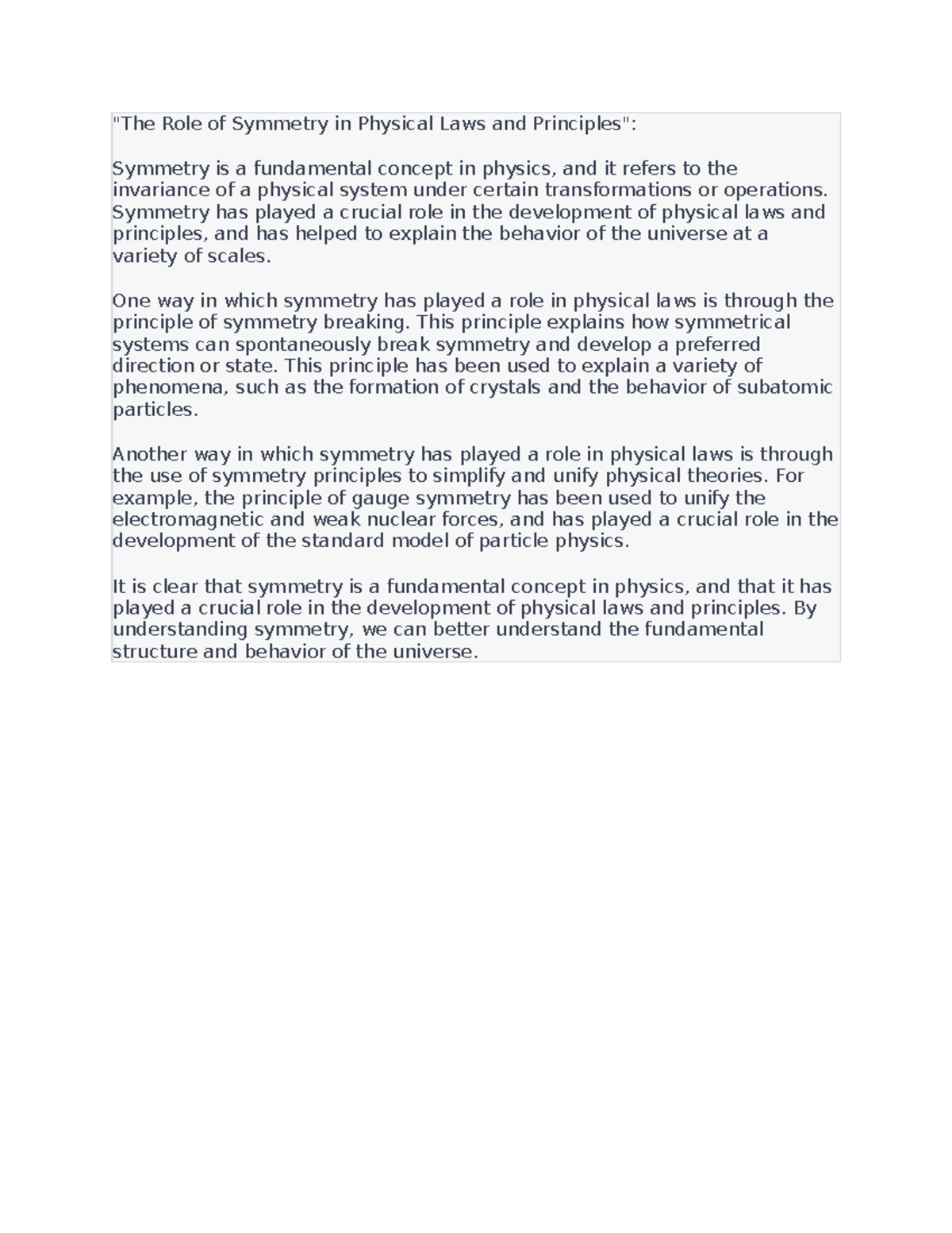 The Role of Symmetry in Physical Laws and Principles - "The Role of ...