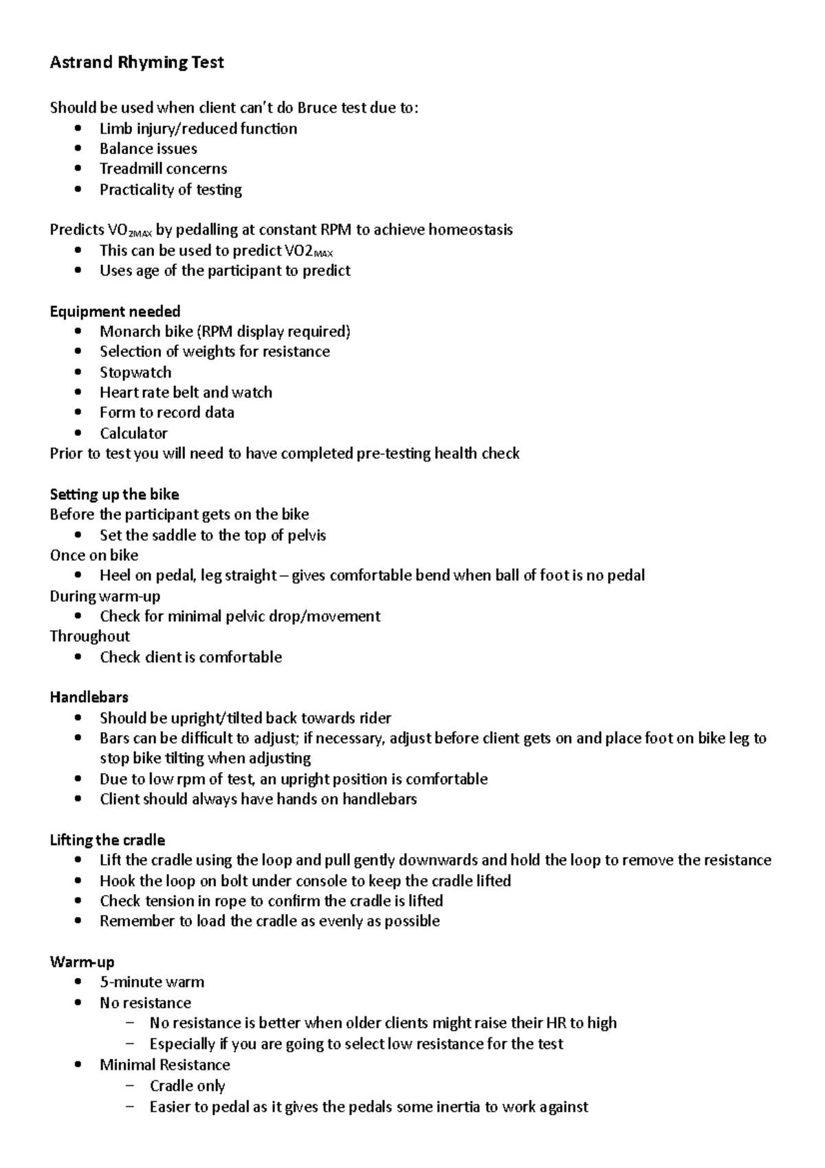 19.01 Astrand Rhyming Test - Astrand Rhyming Test Should be used when ...