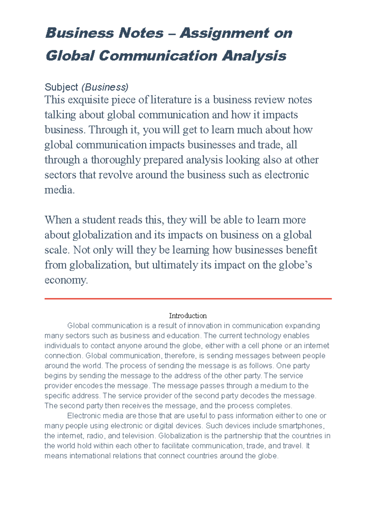 Globalization Analysis - Business Notes – Assignment on Global ...